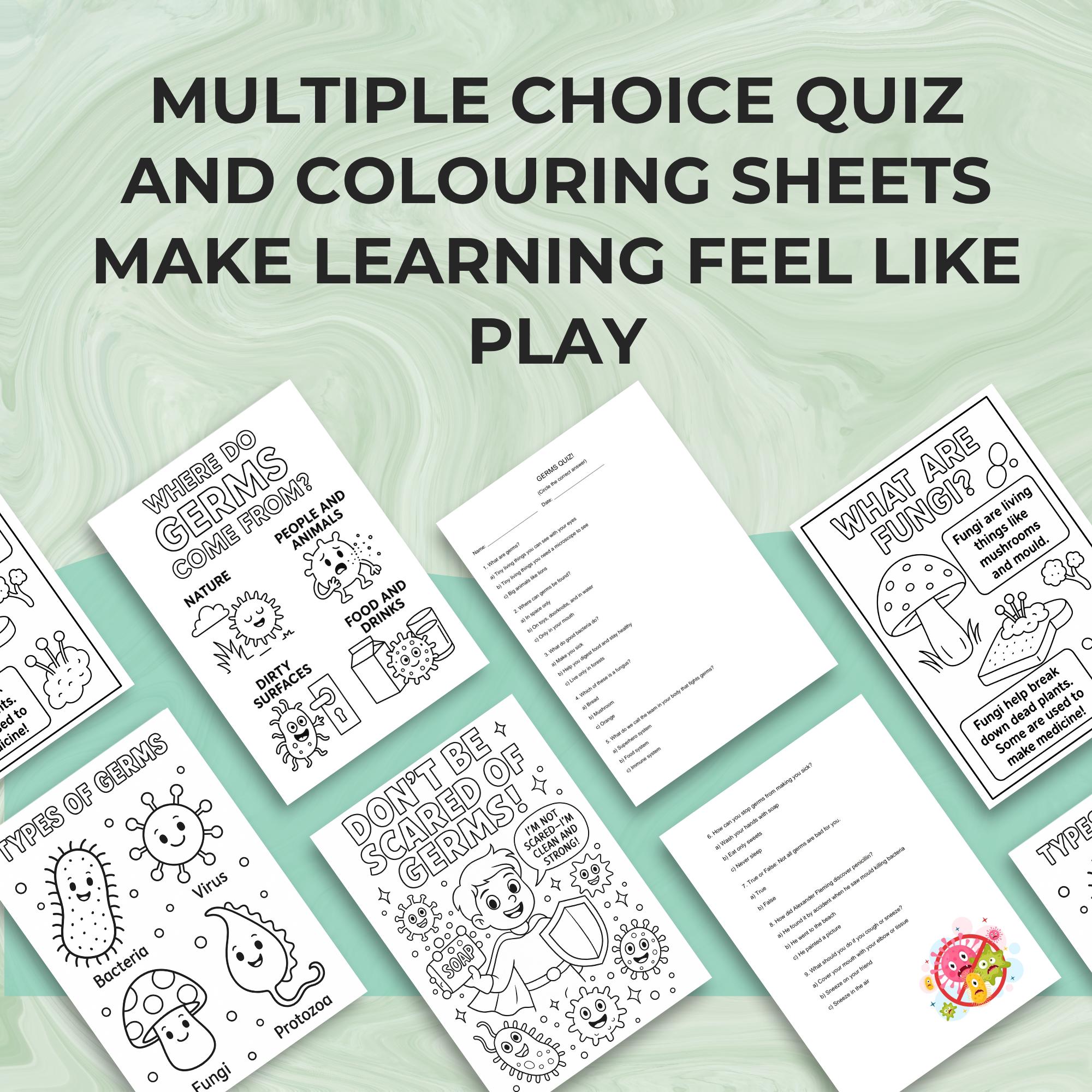 Germs Science Unit, Quiz and Colouring Pages, Printable Kids Worksheet ...