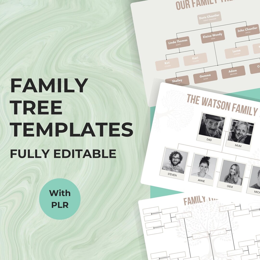 Design Your Own Family Tree, 7 Templates, Fully Editable WITH PLR - Etsy
