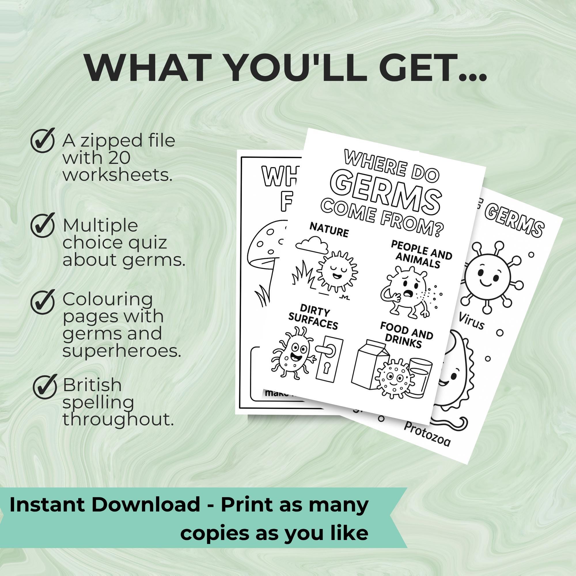 Germs Science Unit, Quiz and Colouring Pages, Printable Kids Worksheet ...