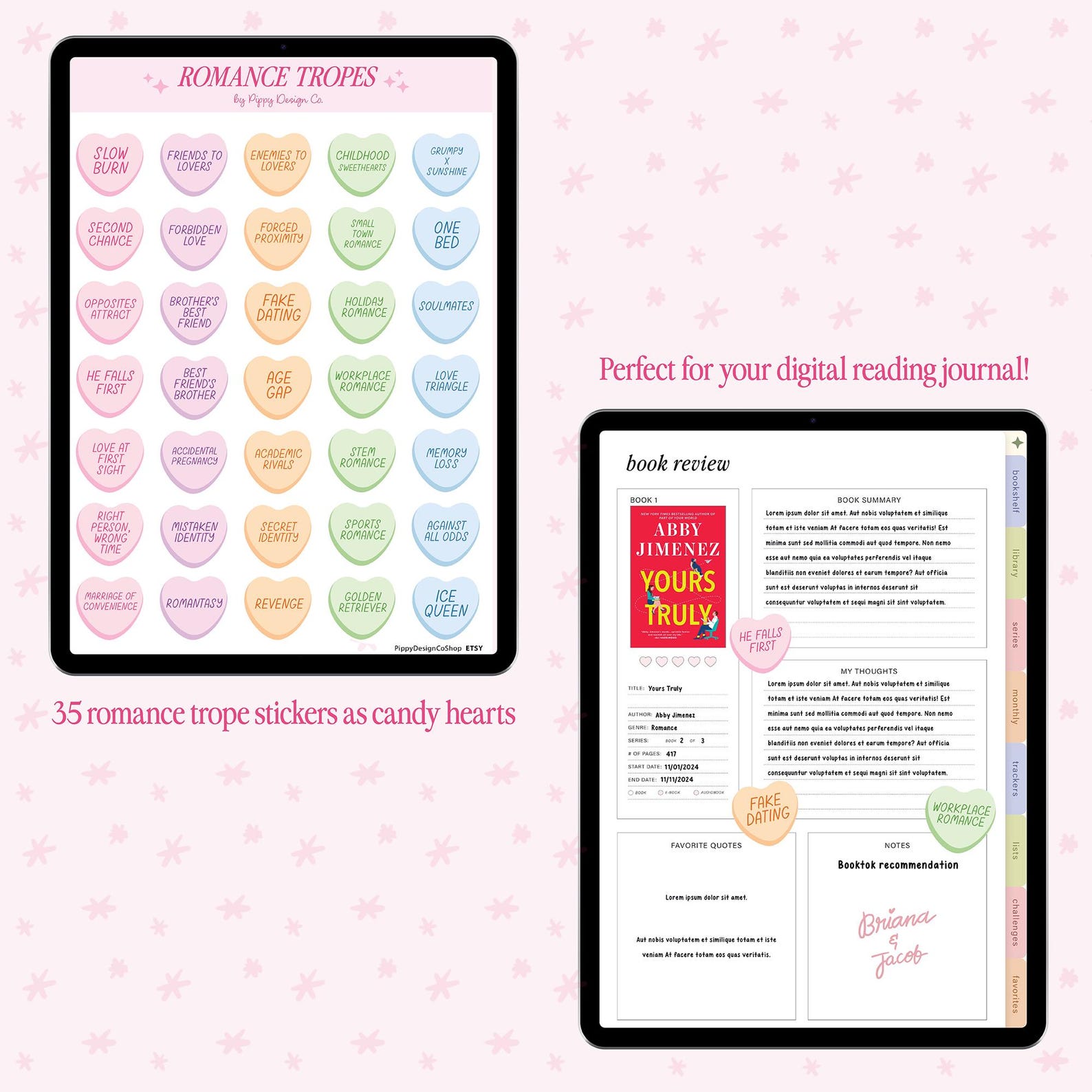 Romance Tropes Candy Conversation Hearts Digital Stickers | Reading ...