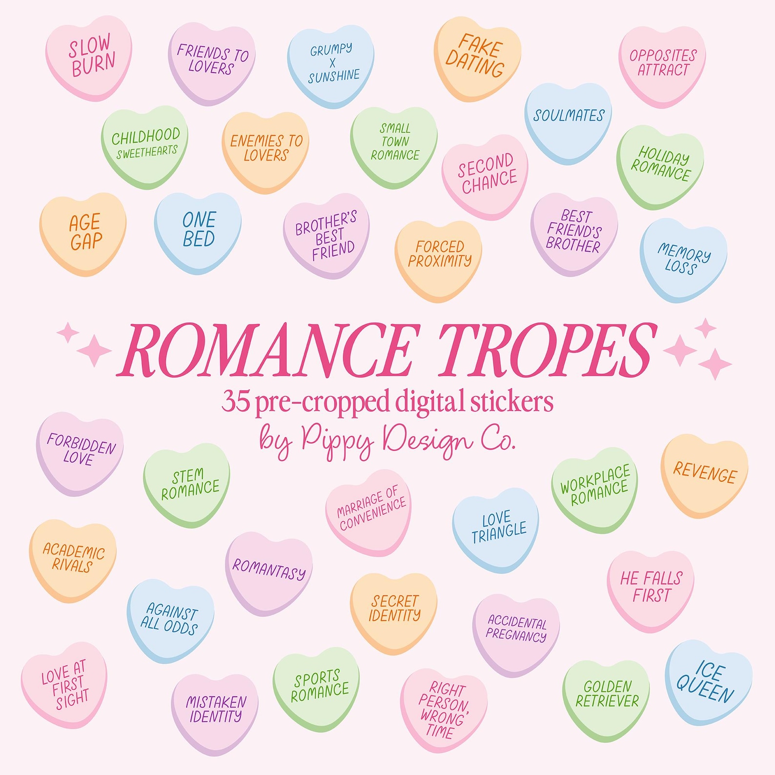 Romance Tropes Candy Conversation Hearts Digital Stickers | Reading ...
