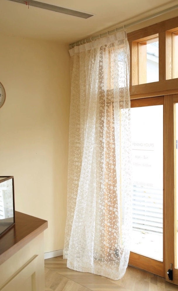 French Daisy Printed Sheer Curtain, Transparent Drape, Chic Light ...