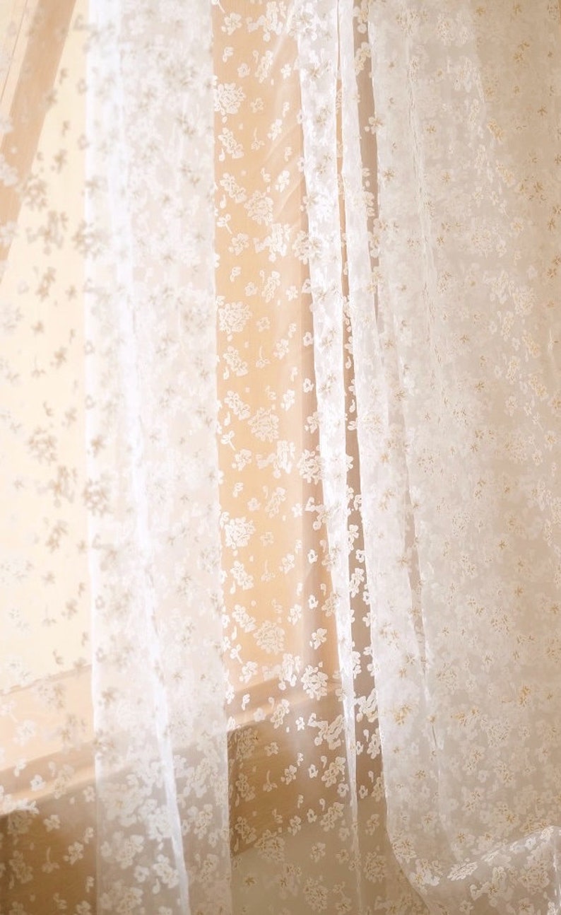 French Daisy Printed Sheer Curtain, Transparent Drape, Chic Light ...