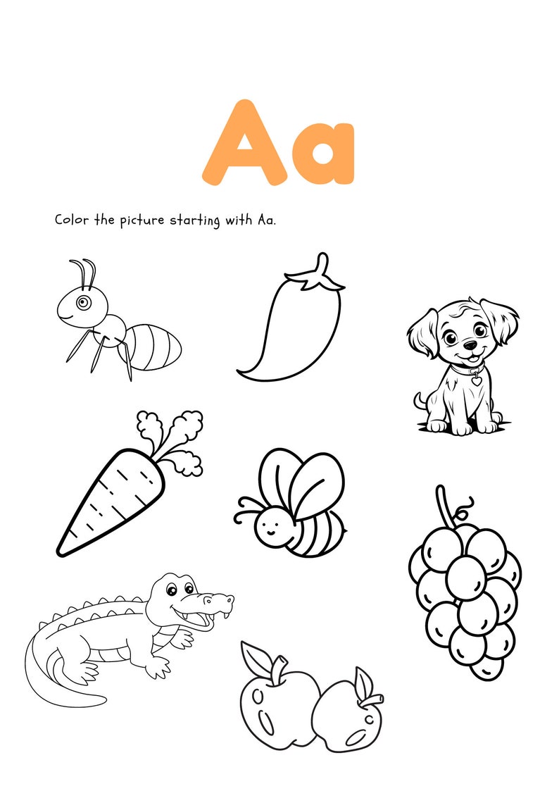 26 Letters Alphabet Coloring Worksheets for Kids 3-7 Years Old. - Etsy
