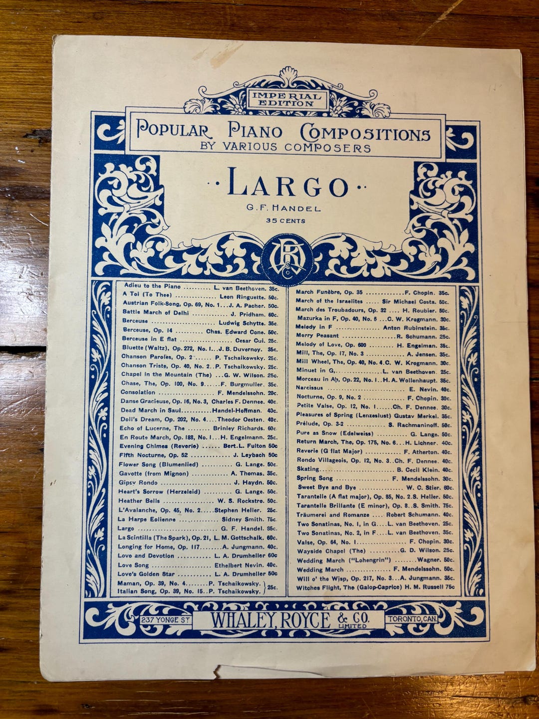 Sheet Music Imperial Edition Largo GF Handel for Piano, 1923 Version - Etsy