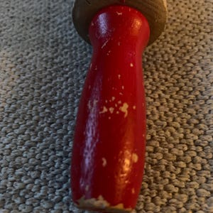 Vintage Hickory Rolling Pin With Original Red Handles, Marks on Roller ...