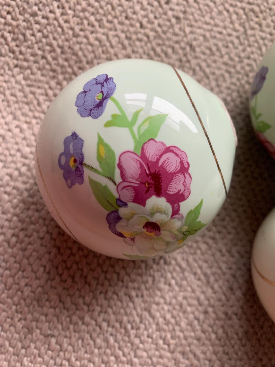 Vintage Round Porcelain Bed Post Finials With Floral Spray and Gold ...