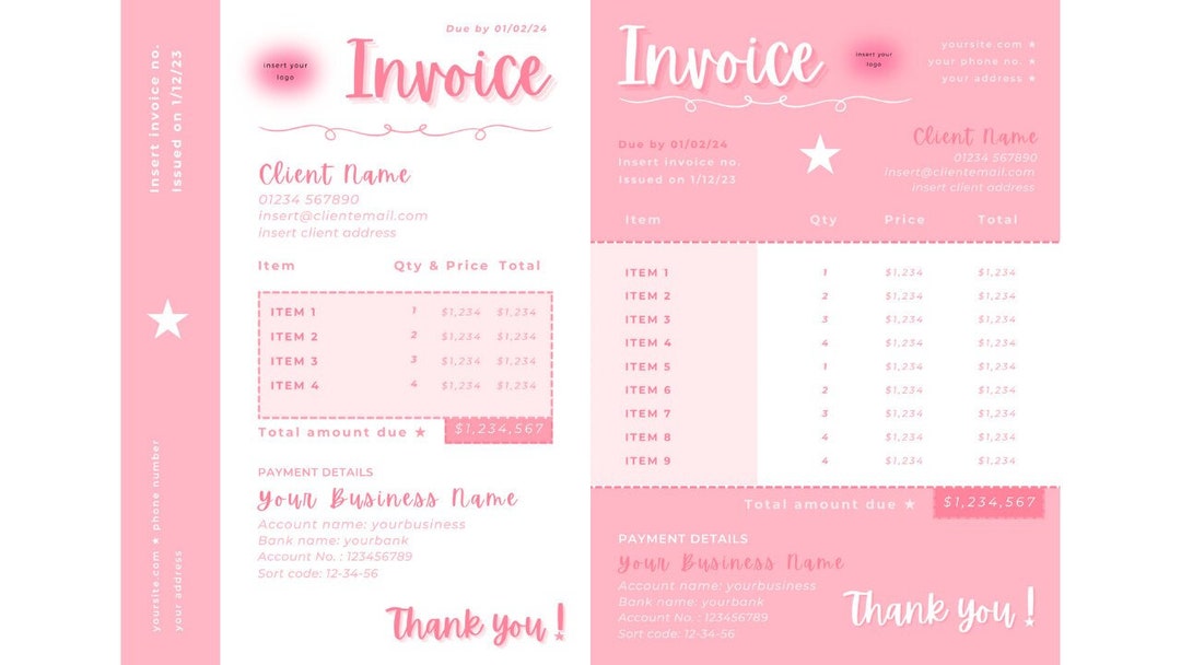 Pink Invoice Template - Etsy