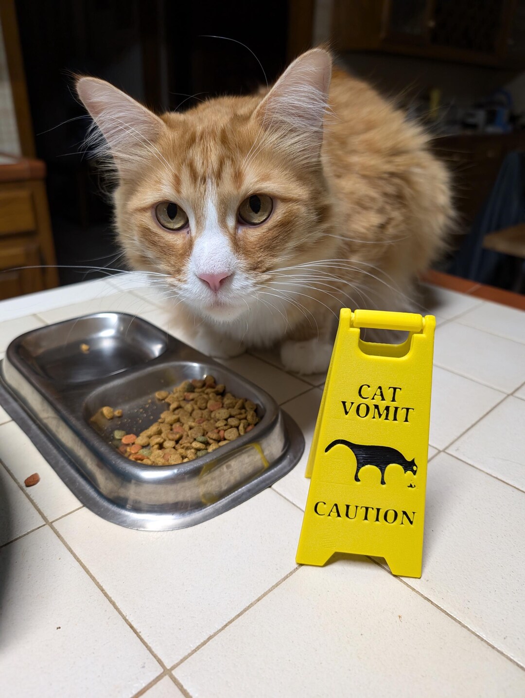 3D Printed "cat Vomit Sign" - Yellow and Black - Etsy
