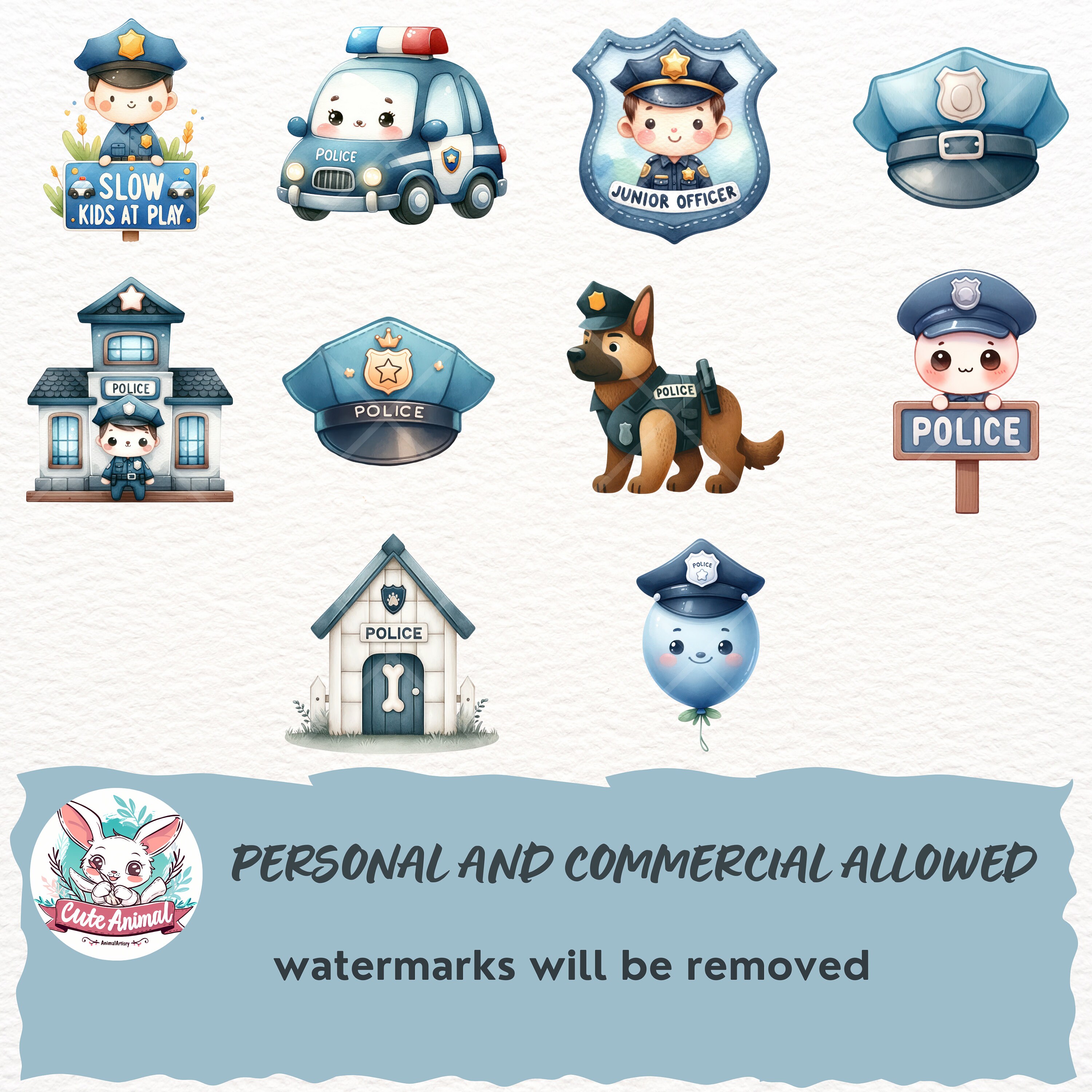 Cute Boy Police Clipart Bundle, Watercolor Police Clipart, Baby Boy ...