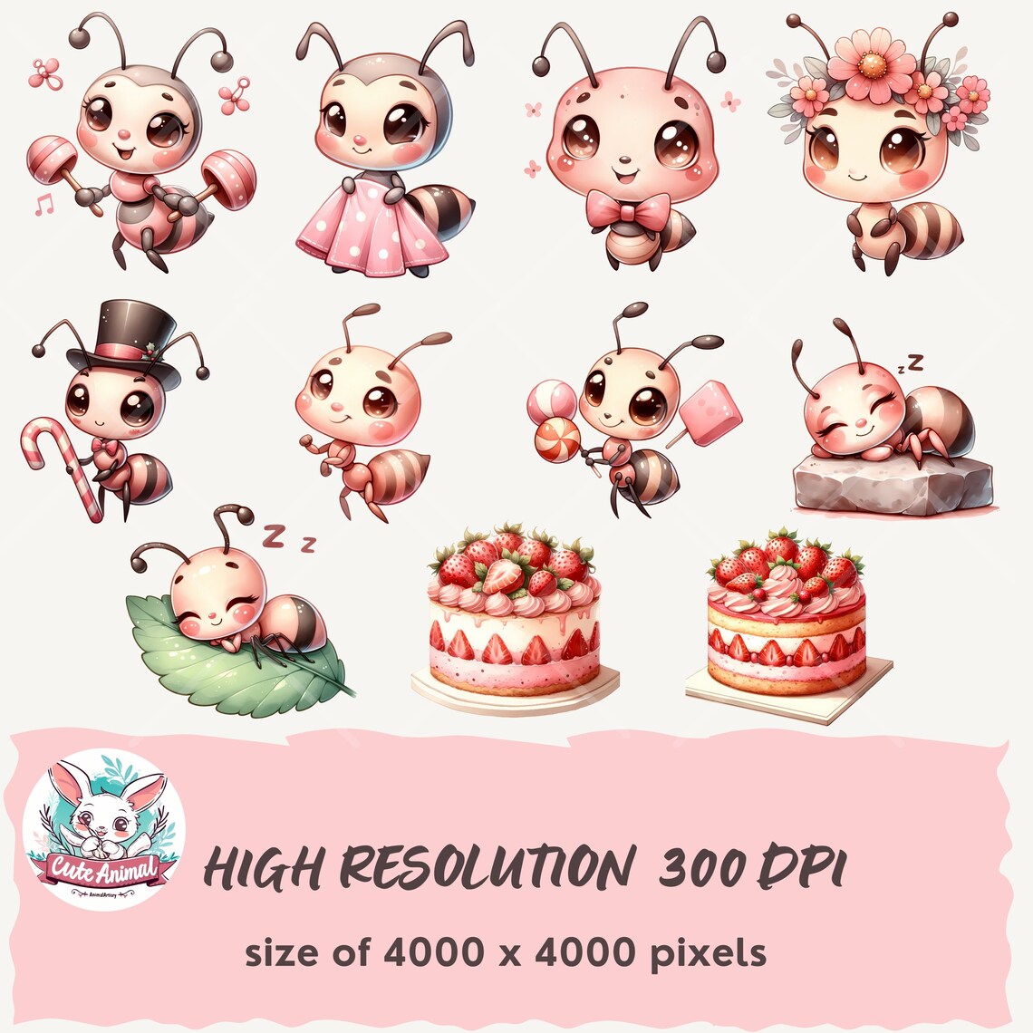 Ant Chibi Clipart, Watercolor Clipart, Cute Ant Clipart, Nursery ...