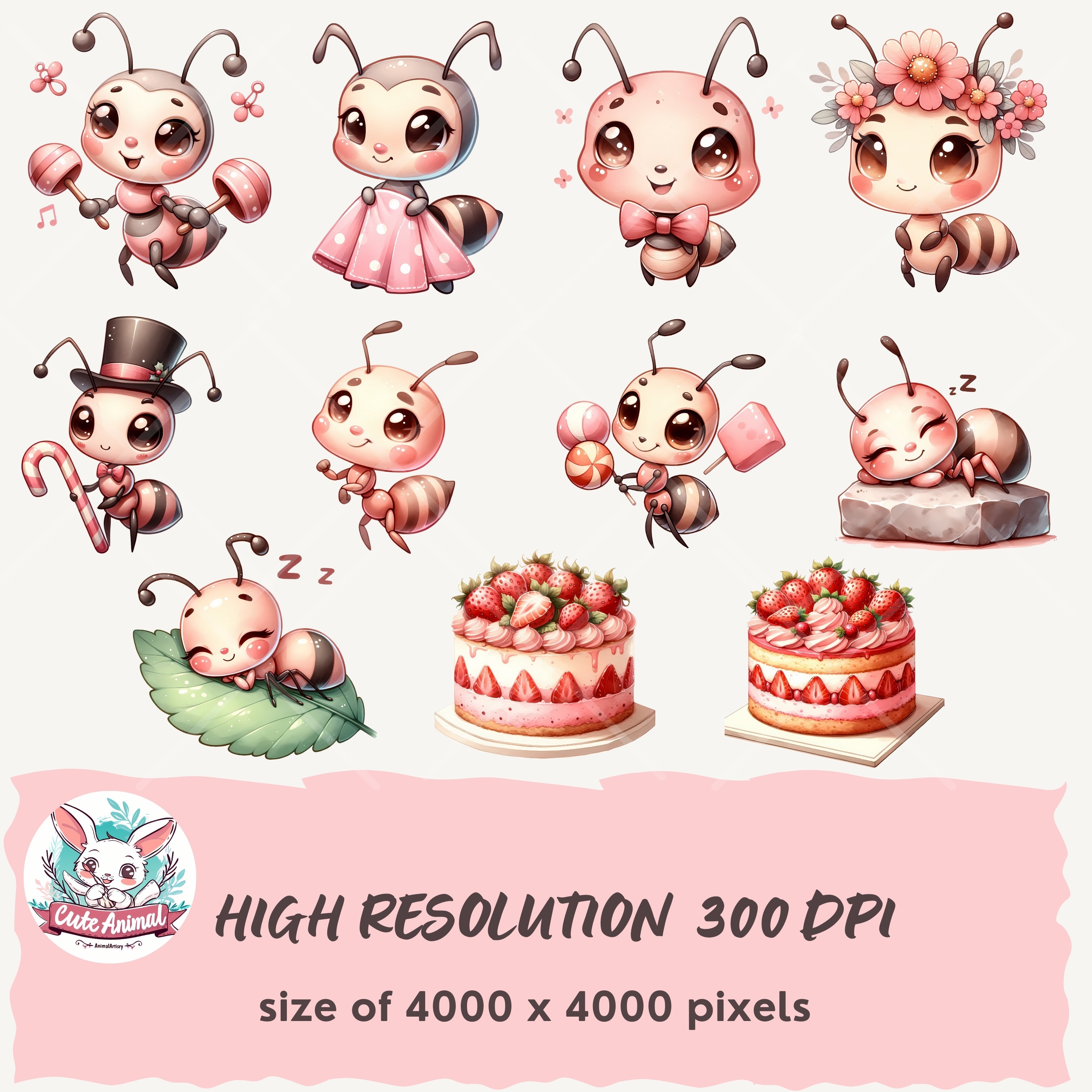 Ant Chibi Clipart, Watercolor Clipart, Cute Ant Clipart, Nursery ...