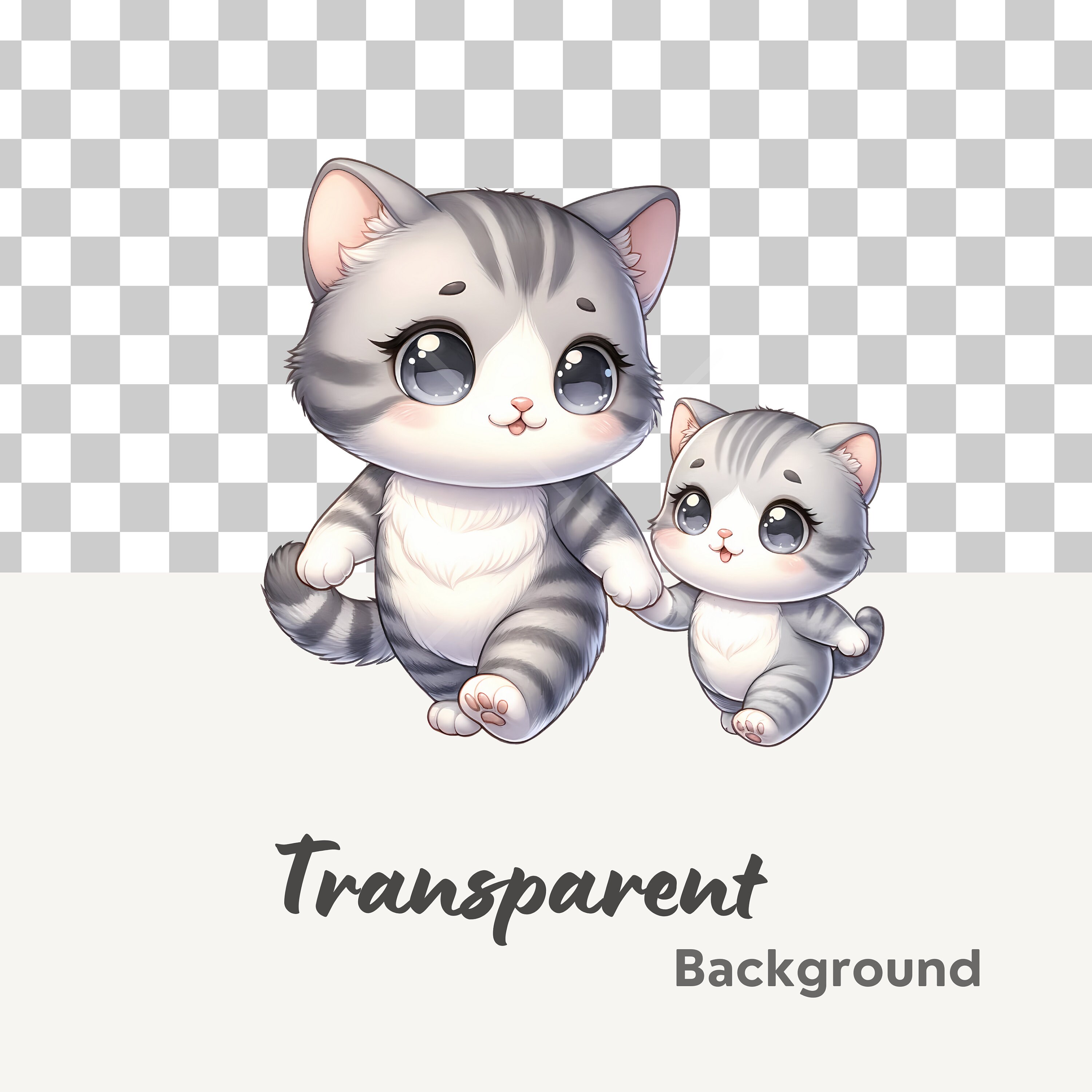 Watercolor Mama and Baby Cat Clipart: American Shorthair Kitten PNG ...