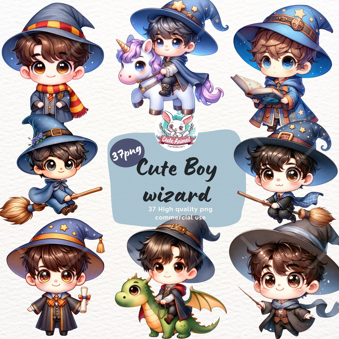 Wizard Boy Clipart Bundle, Watercolor Wizard School, Magic Boy, Baby ...