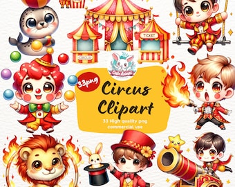 Watercolor Circus Clipart: Carnival Animals, Tent, and Balloons (PNG ...