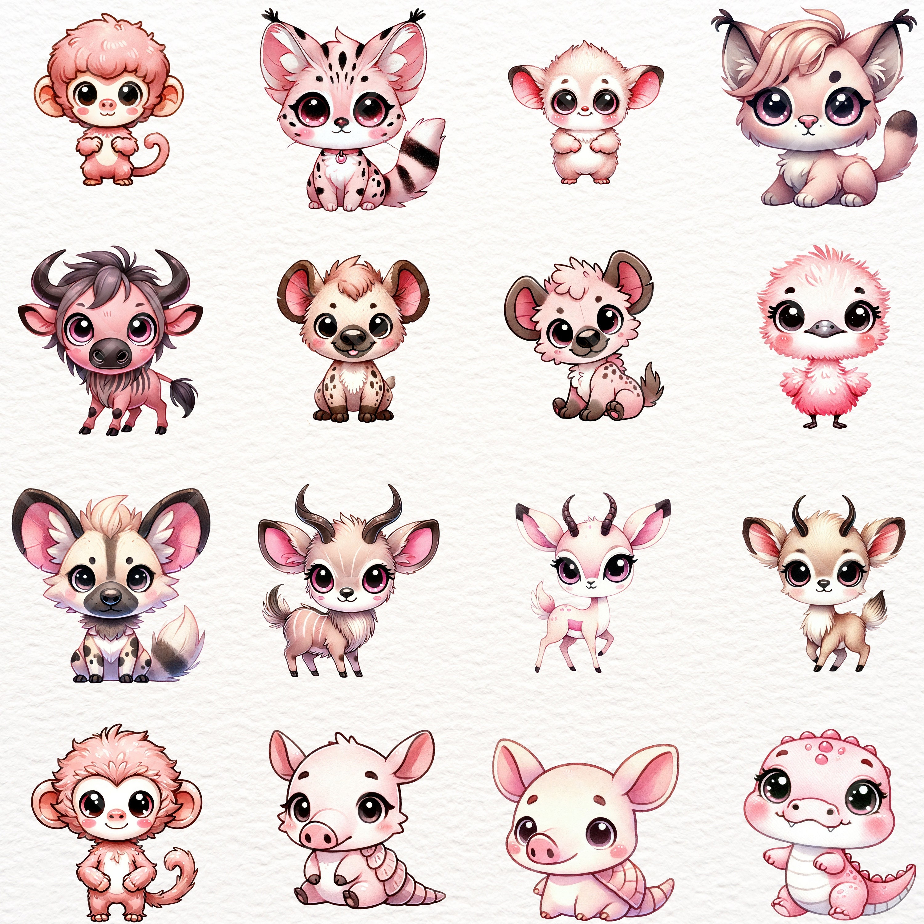 Watercolor Pink Safari Animals Clipart: Baby Shower PNG (digital ...