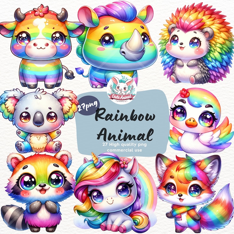 Watercolor Rainbow Animals Clipart: Nursery PNG (digital Download) - Etsy