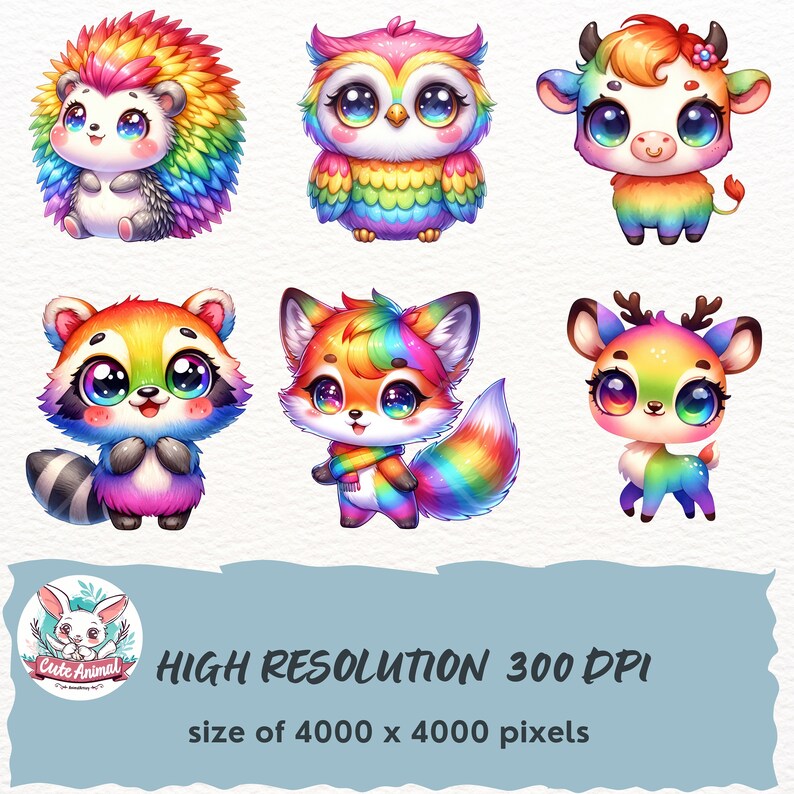 Watercolor Rainbow Animals Clipart: Nursery PNG (digital Download) - Etsy