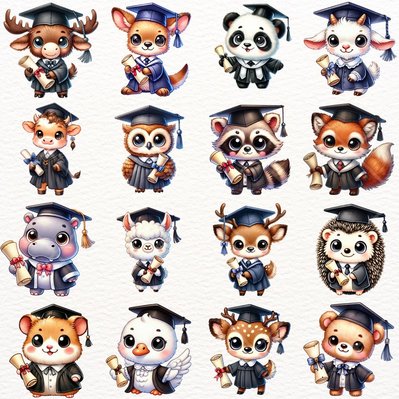 Graduation Animals Clipart, School Graduation Animals, Watercolor Cute ...