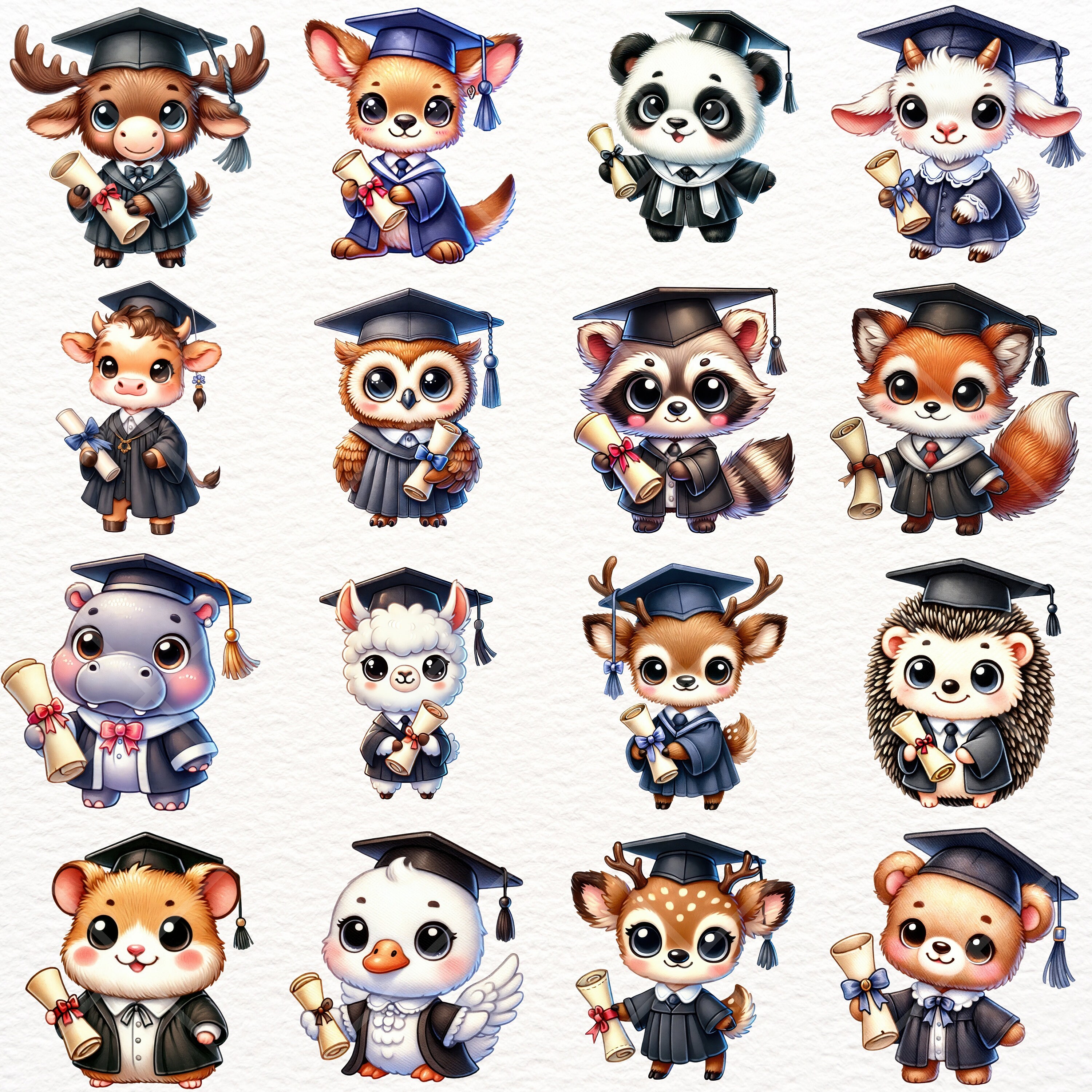 Graduation Animals Clipart, School Graduation Animals, Watercolor Cute ...