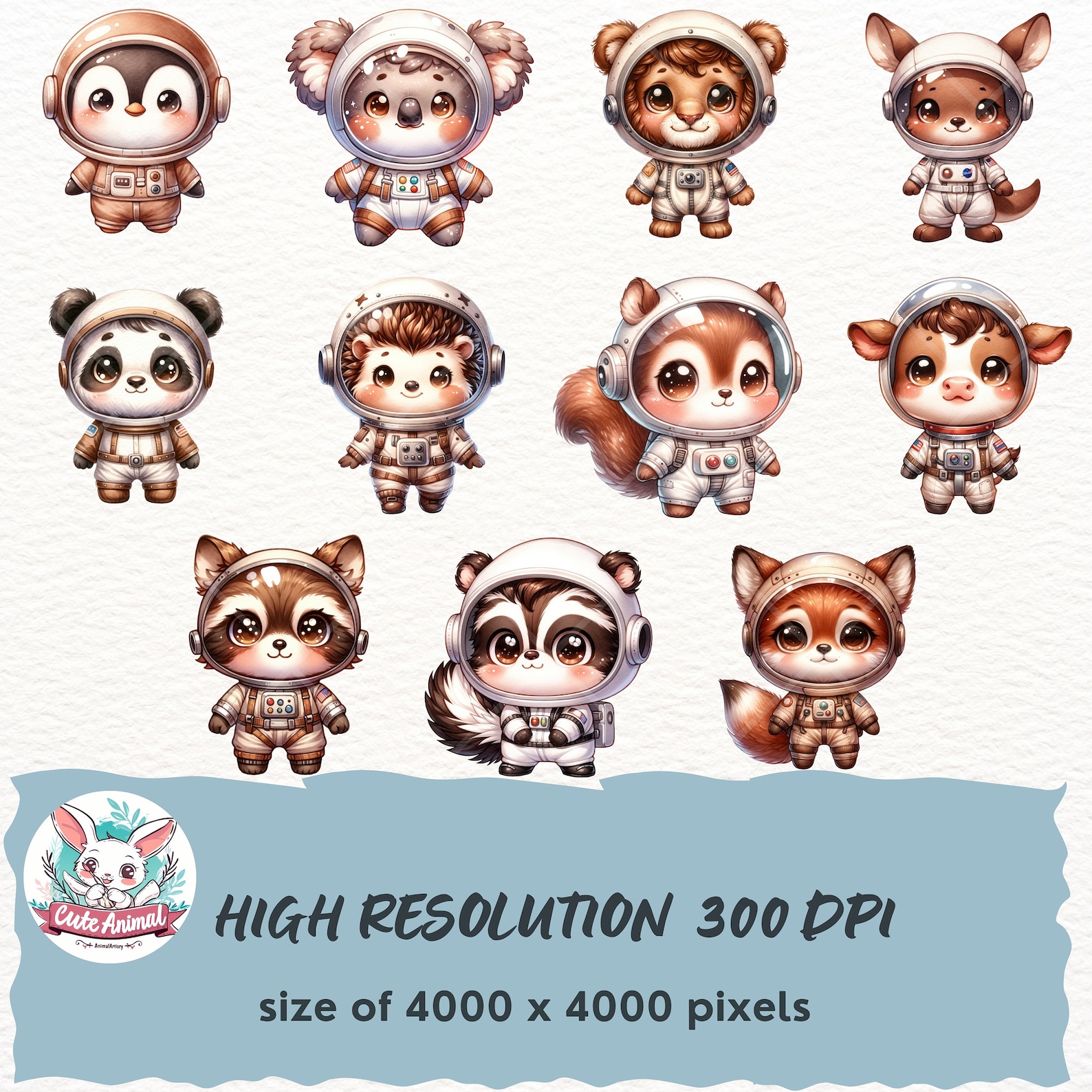 Animal Astronaut Clipart, Cute Astronaut Clipart, Watercolor Cute Space ...