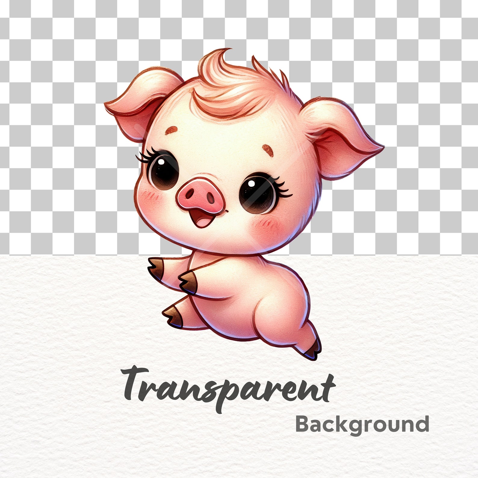 Cute Pig Clipart, Watercolor Baby Pig Nursery, Pig Sleep on Moon ...