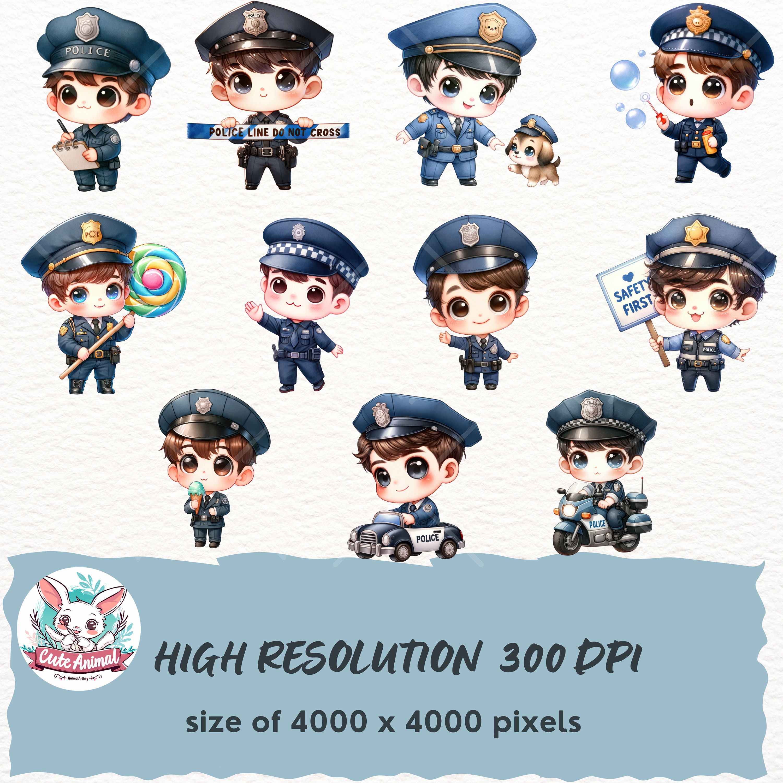 Cute Boy Police Clipart Bundle, Watercolor Police Clipart, Baby Boy ...