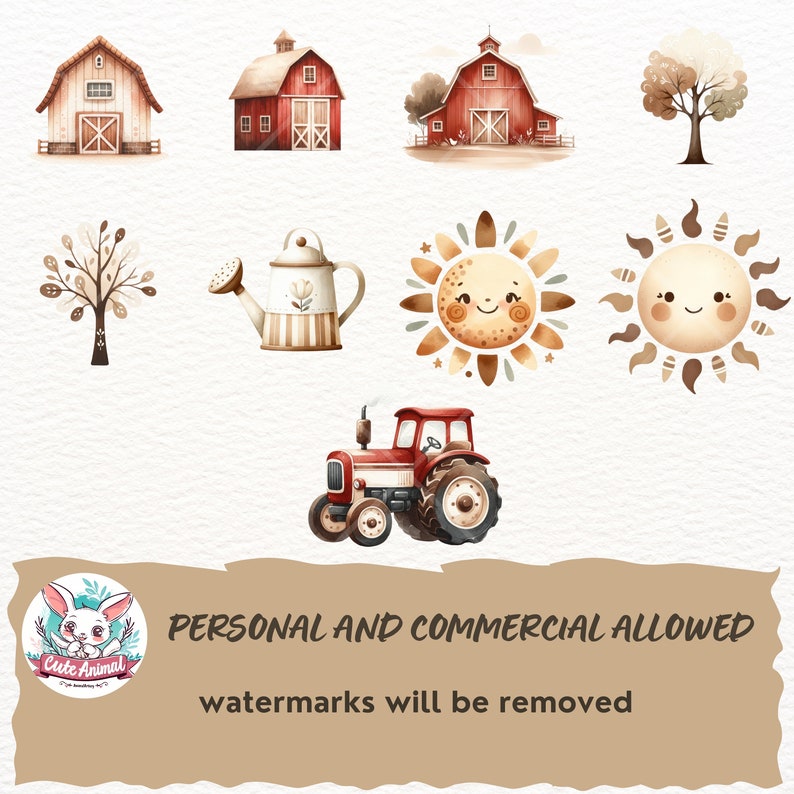 Farm Animals Clipart, Watercolor Farm Clipart, Baby Animals Clipart ...