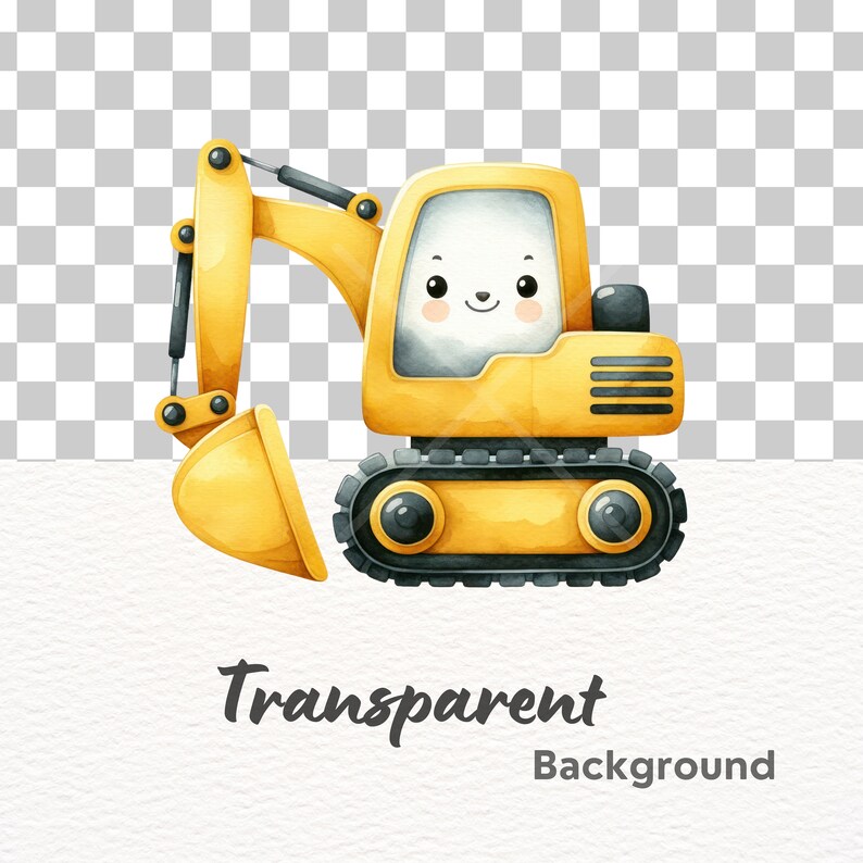 Cute Construction Vehicle Clipart, Watercolor Clipart, Nursery Clipart ...