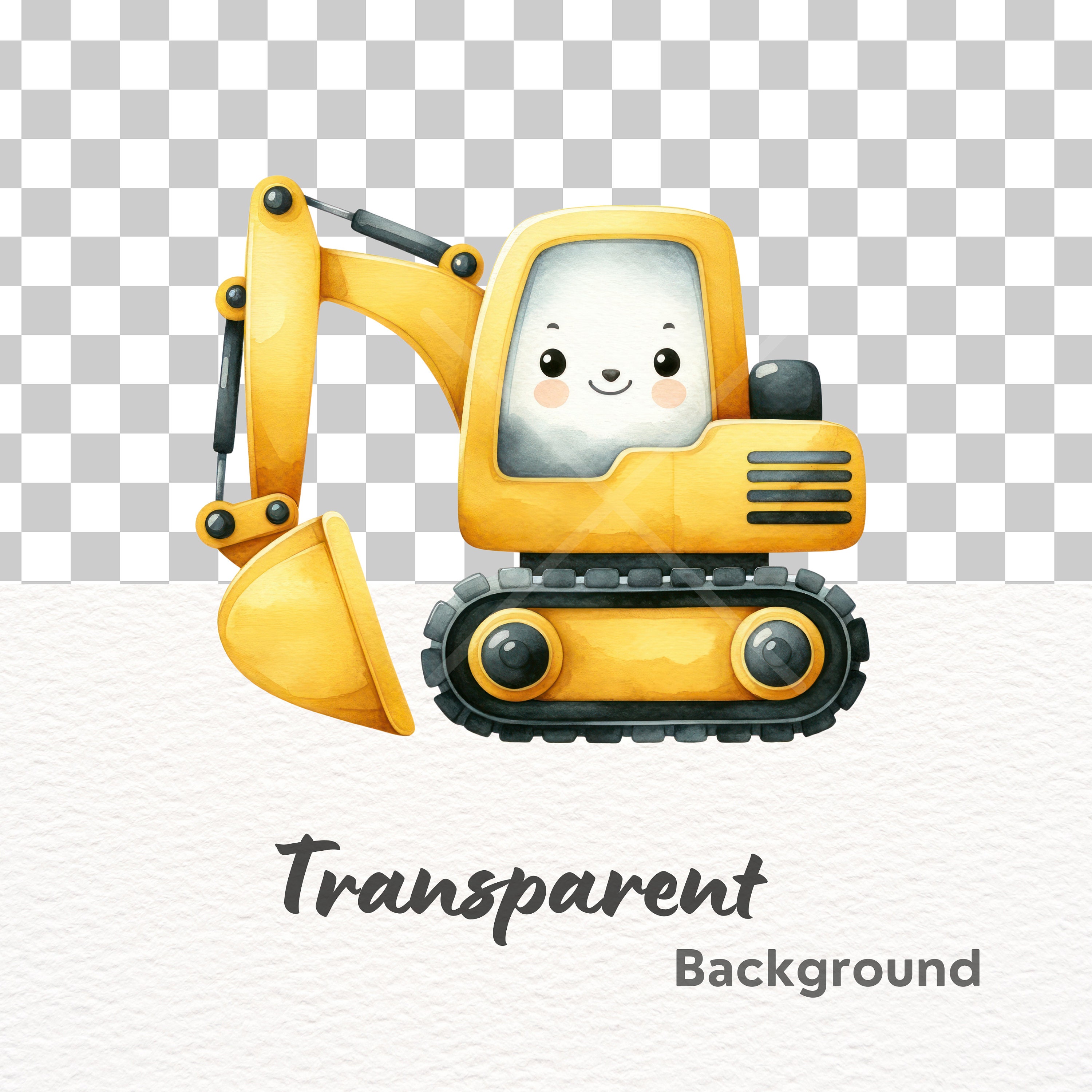 Cute Construction Vehicle Clipart, Watercolor Clipart, Nursery Clipart ...