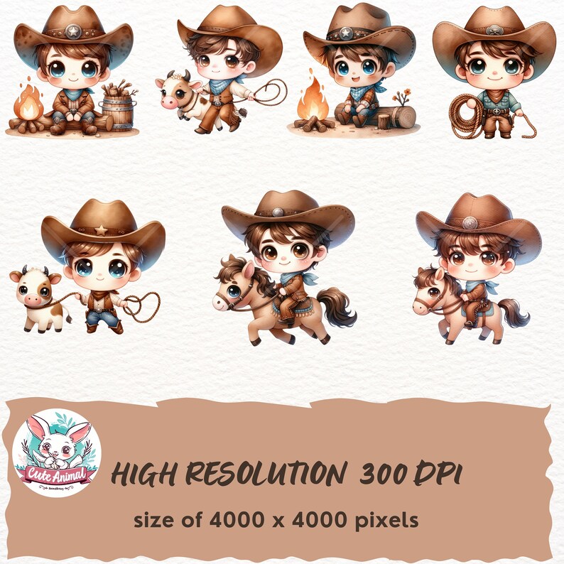 Baby Cowboy Clipart Bundle, Watercolor Clipart, Cute Cowboy Png, Wild ...