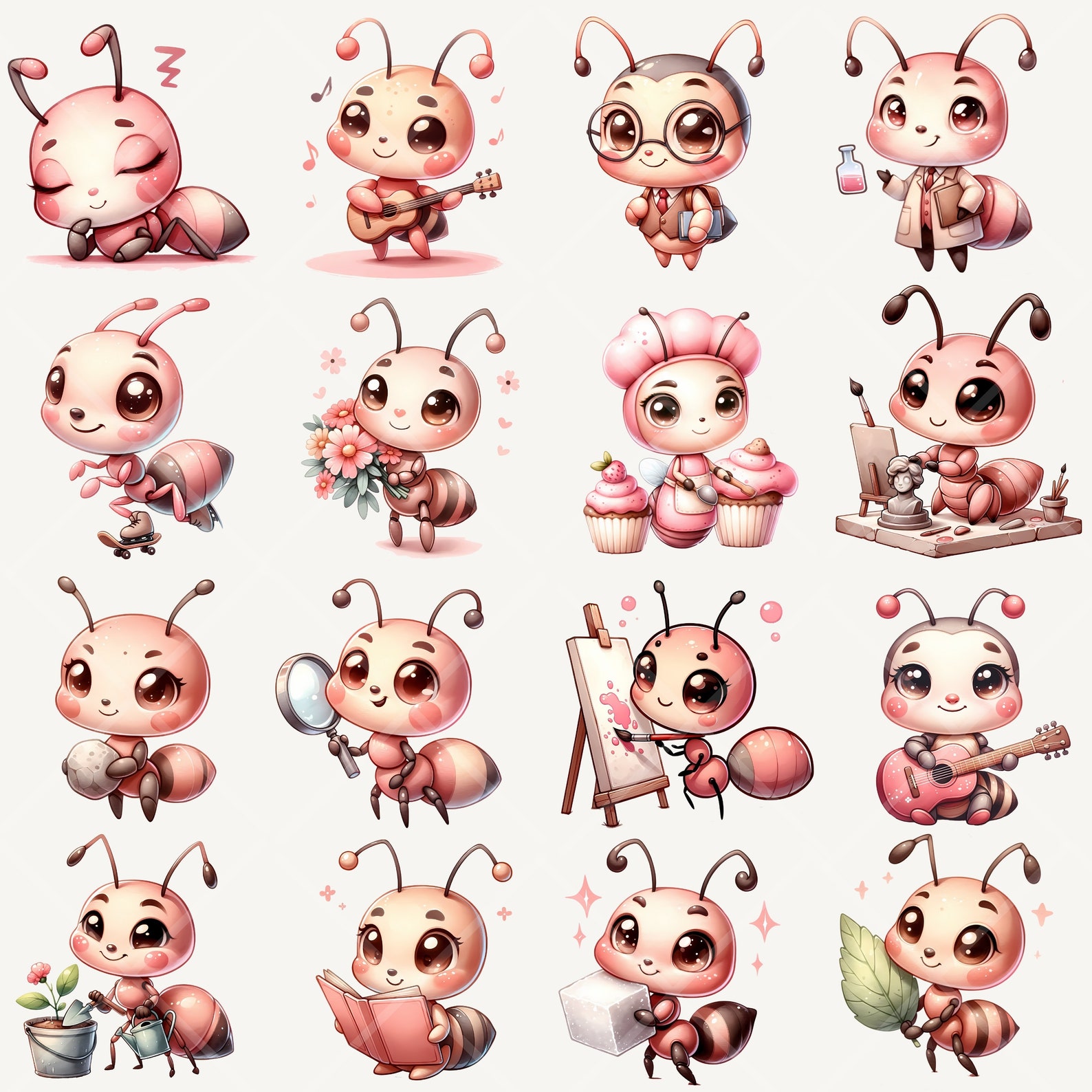 Ant Chibi Clipart, Watercolor Clipart, Cute Ant Clipart, Nursery ...