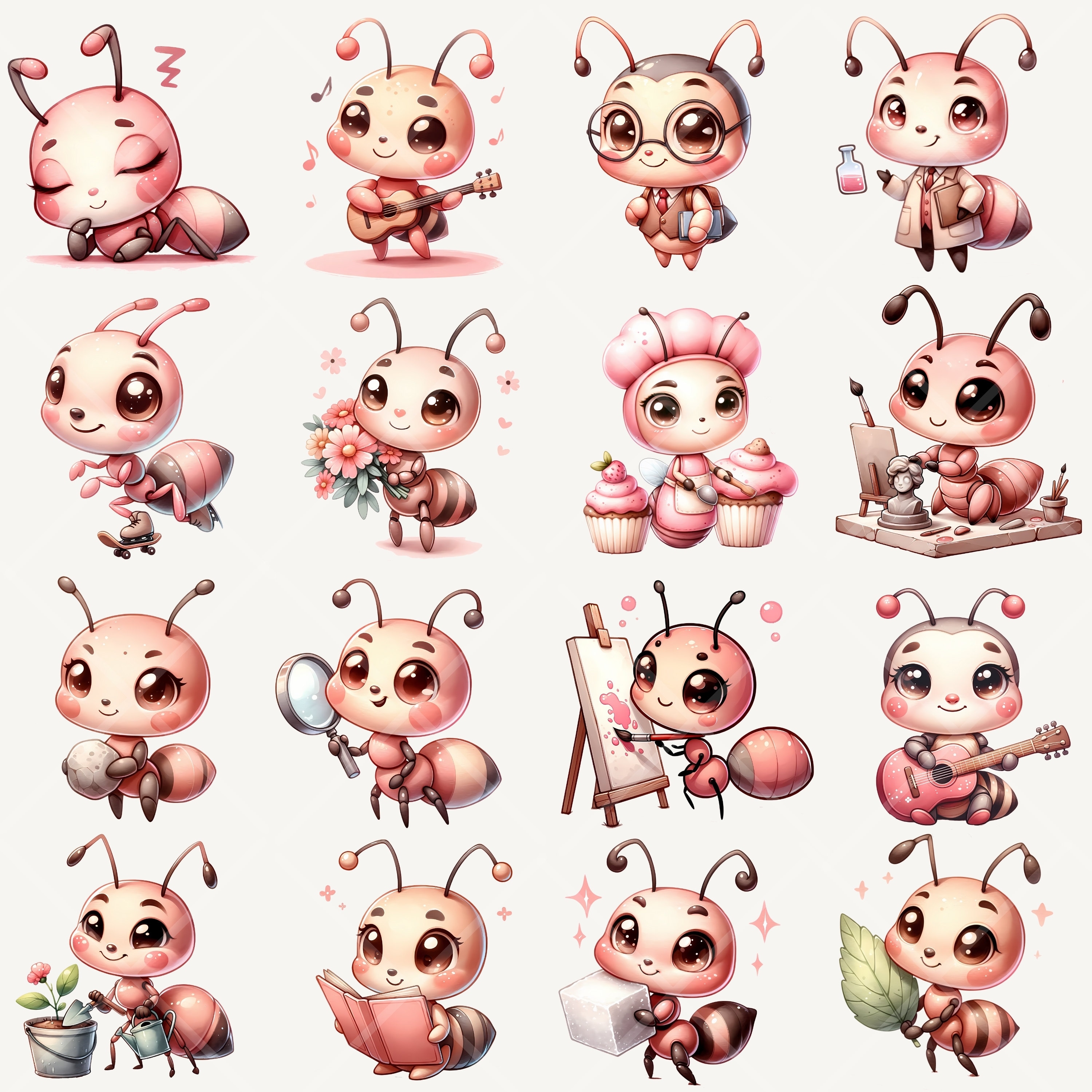 Ant Chibi Clipart, Watercolor Clipart, Cute Ant Clipart, Nursery ...