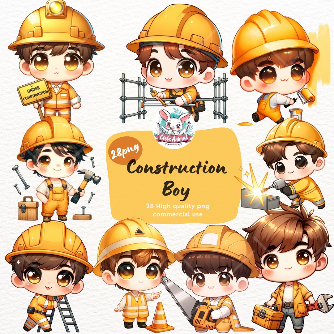 Watercolor Construction Boy Clipart, Construction Kids, Class Decor ...