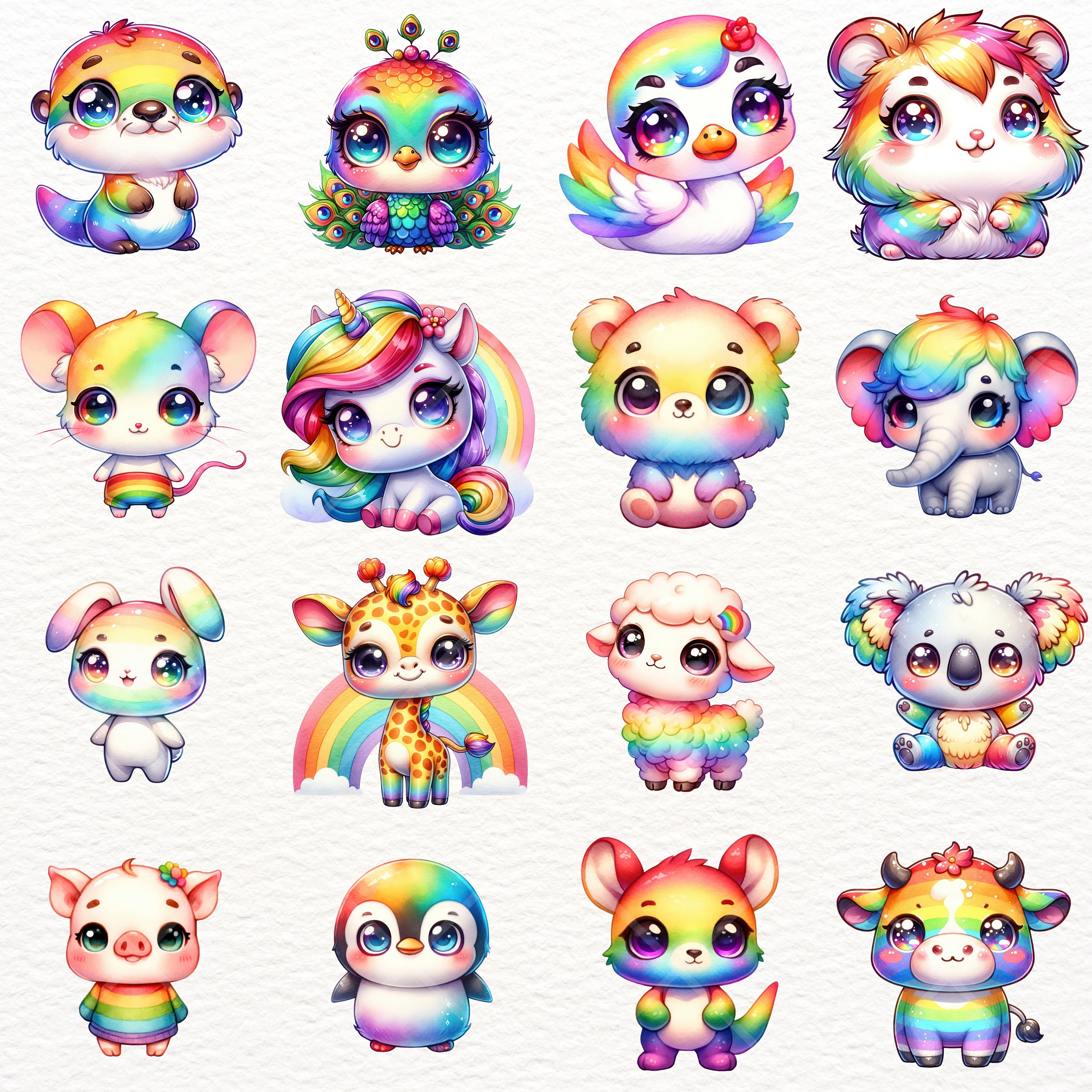 Watercolor Rainbow Animals Clipart, Colorful Animal, Cute Animal Png ...