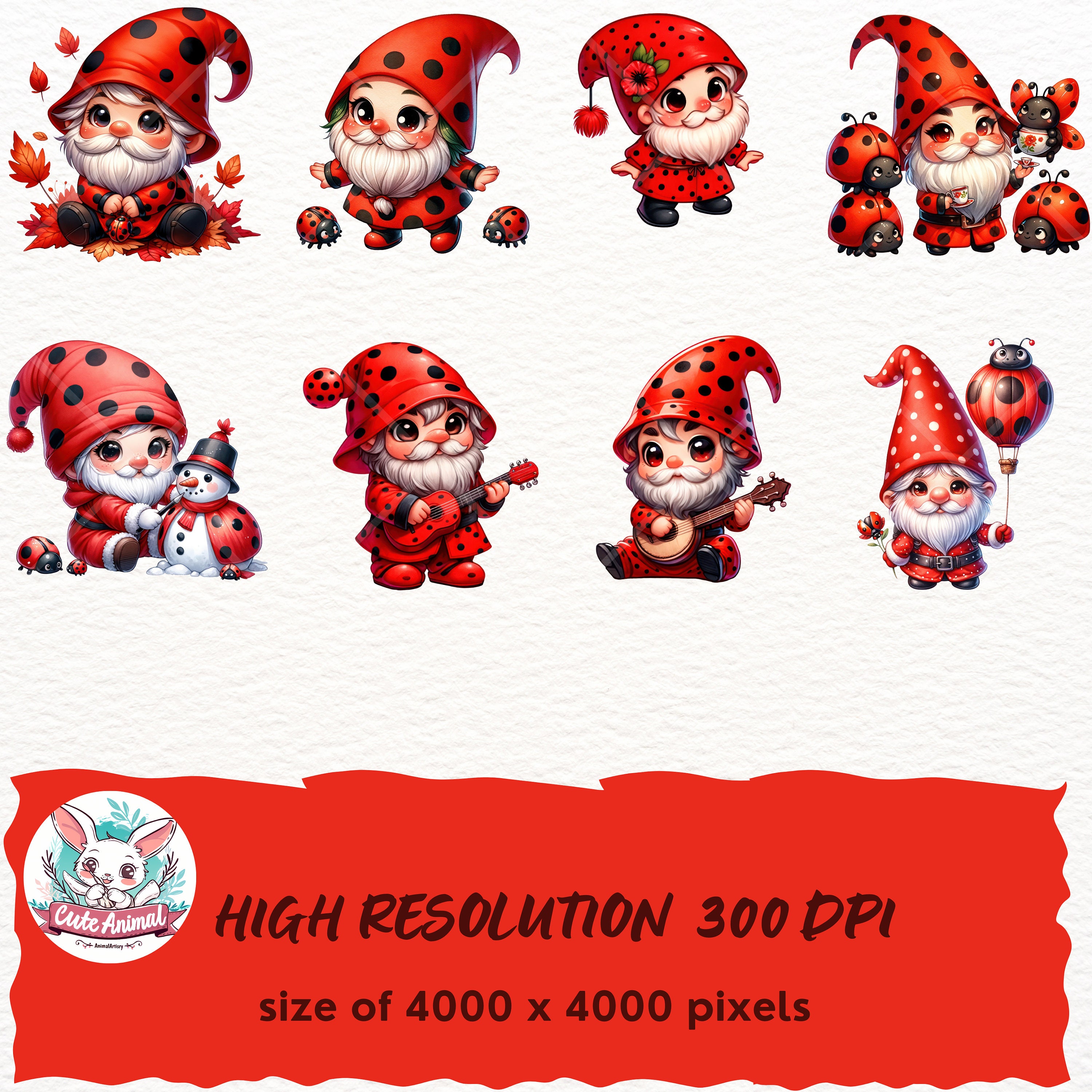 Ladybug Gnome Clipart Bundle, Spring Gnomes, Watercolor Clipart, Cute ...