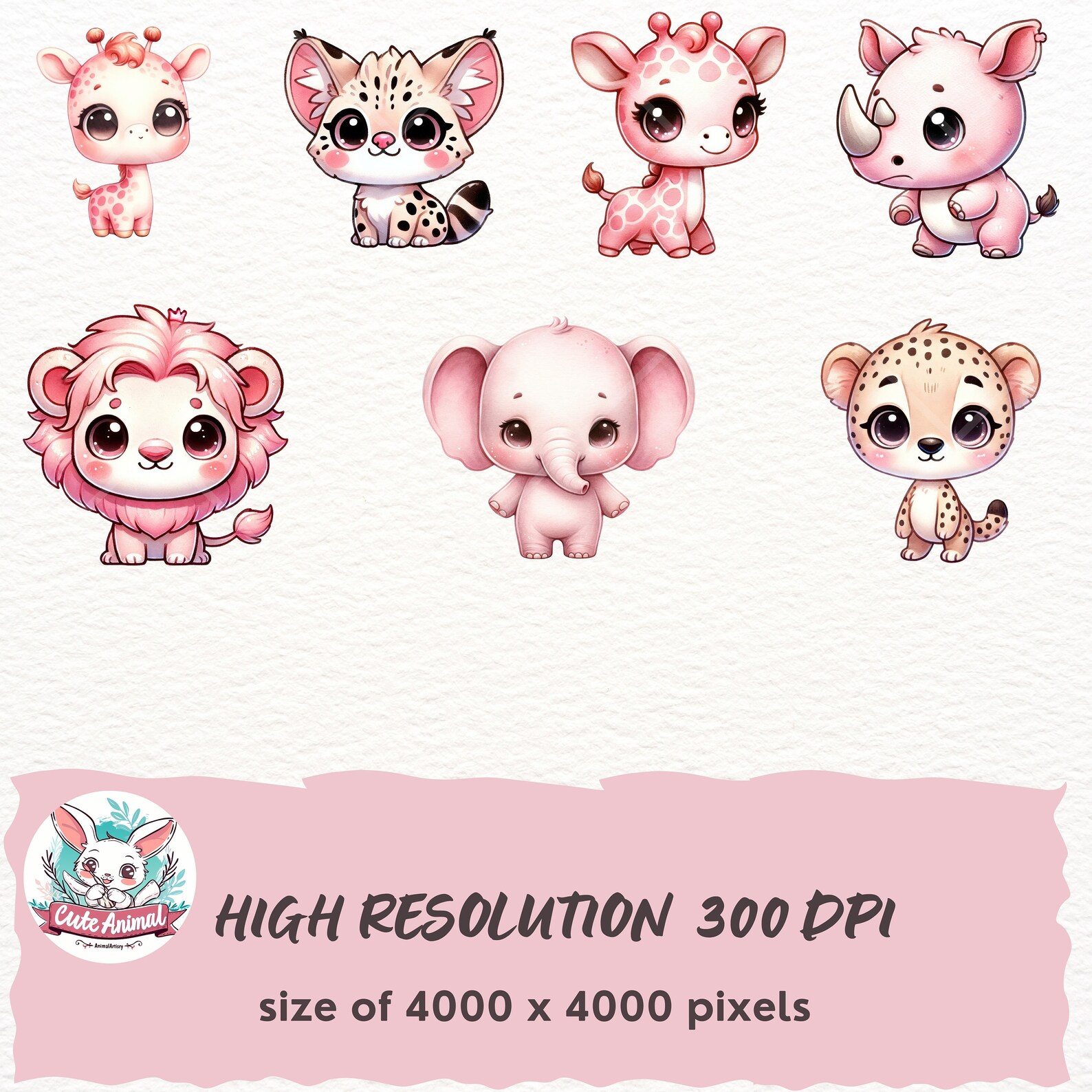 Pink Safari Animals Clipart, Jungle Safari Png, Baby Safari Animals PNG ...