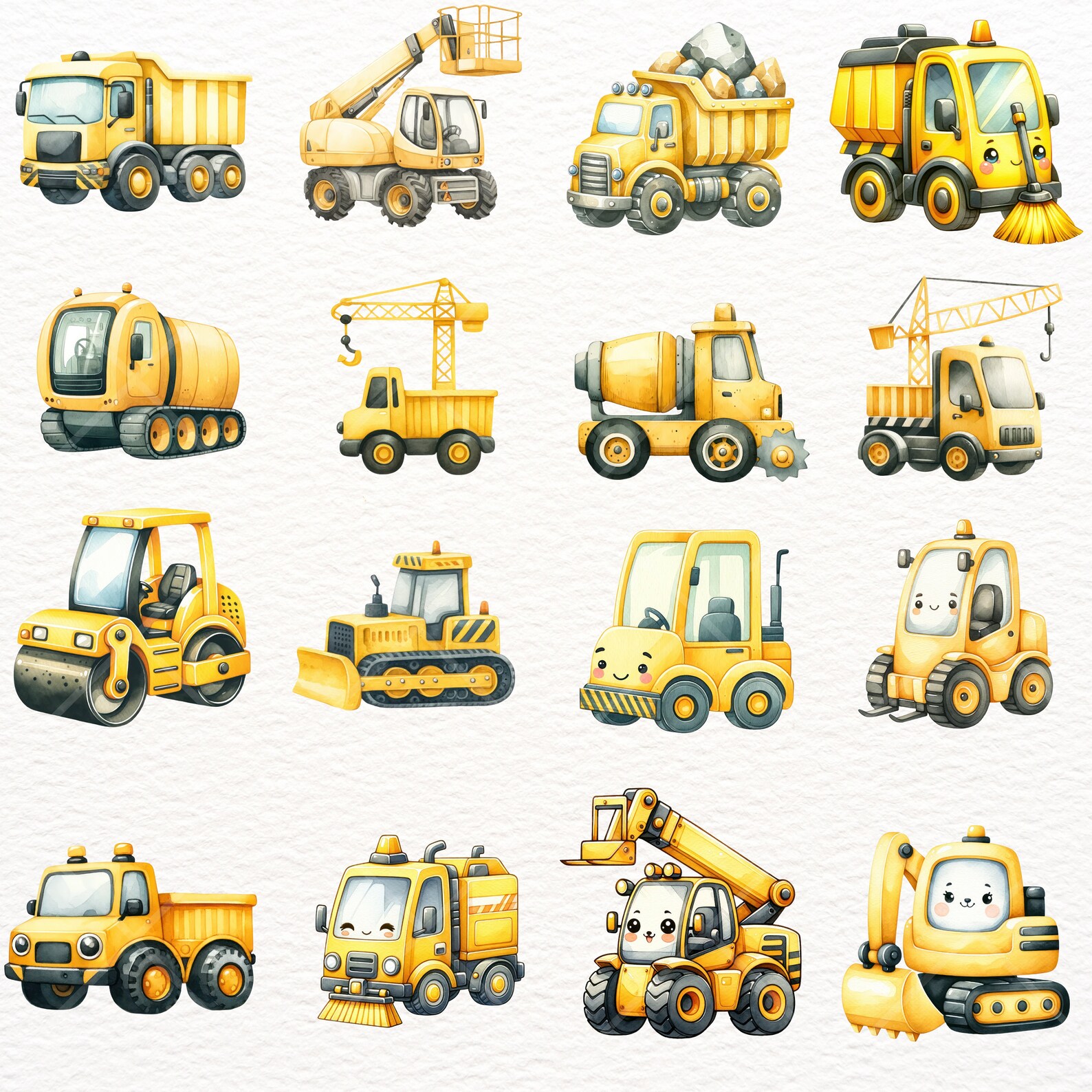 Cute Construction Vehicle Clipart, Watercolor Clipart, Nursery Clipart ...