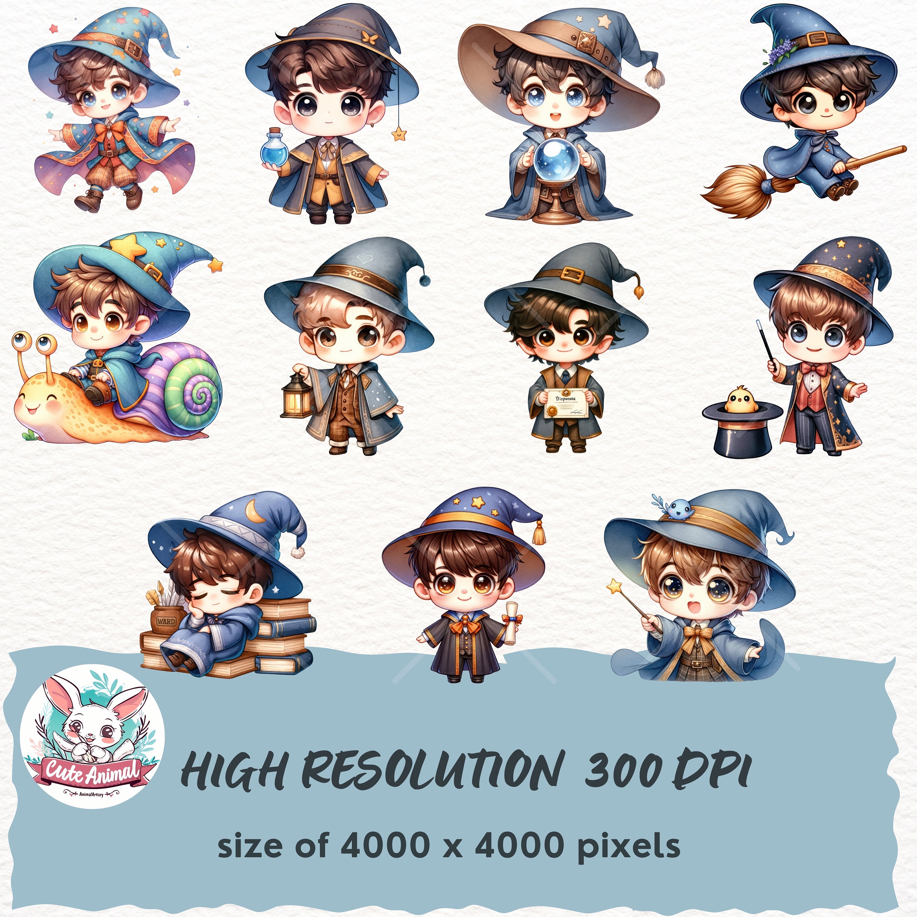 Wizard Boy Clipart Bundle, Watercolor Wizard School, Magic Boy, Baby ...