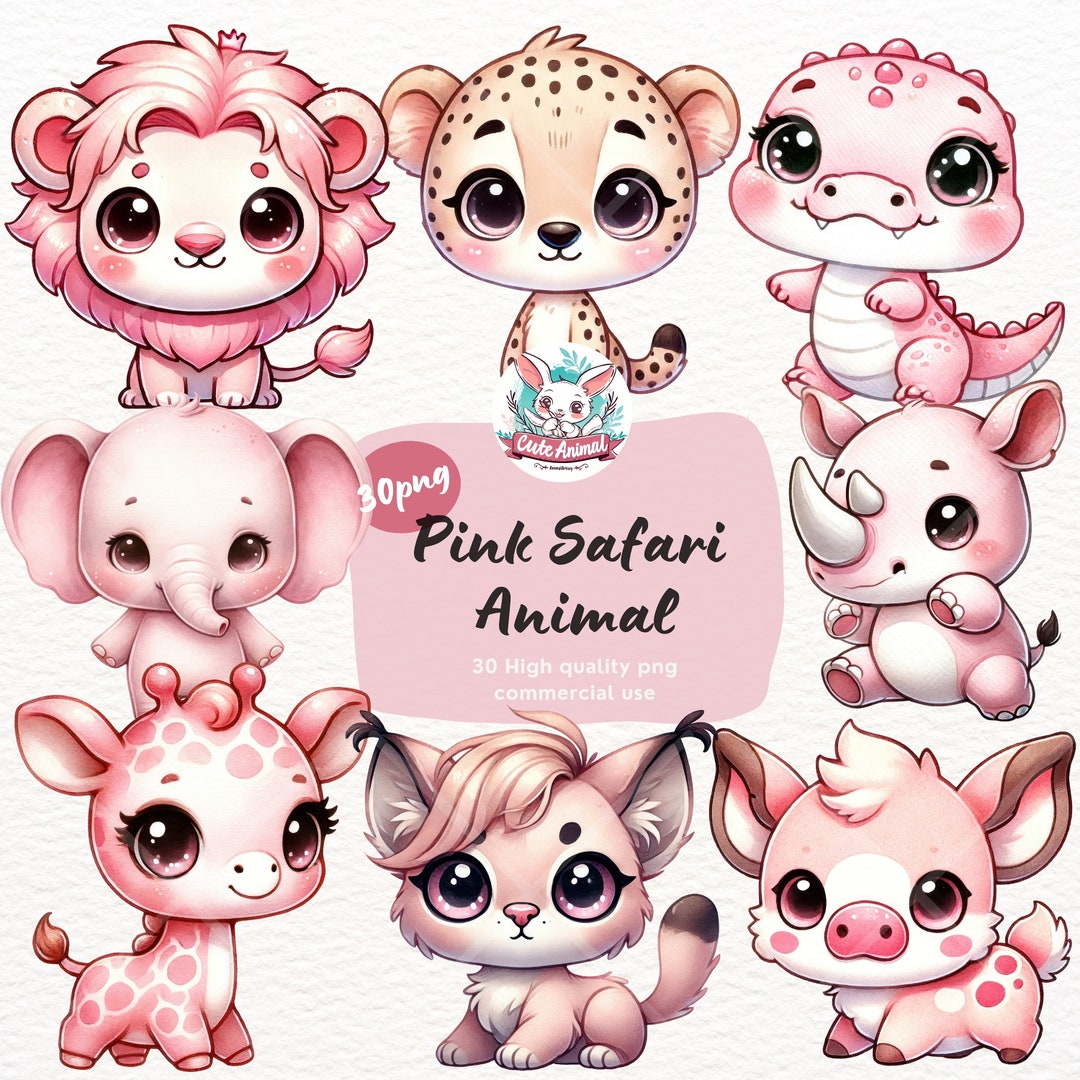 Pink Safari Animals Clipart, Jungle Safari Png, Baby Safari Animals PNG ...