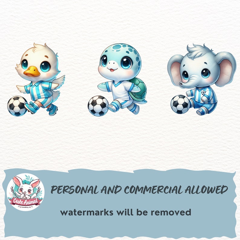 Soccer Animals Clipart, Watercolor Cute Cartoon Sports Nursery ...