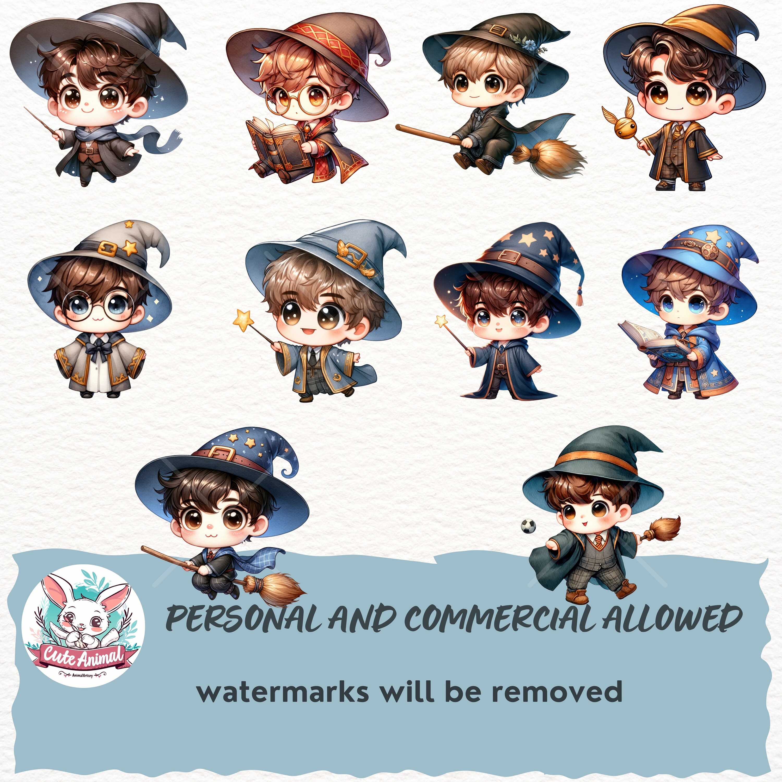 Wizard Boy Clipart Bundle, Watercolor Wizard School, Magic Boy, Baby ...