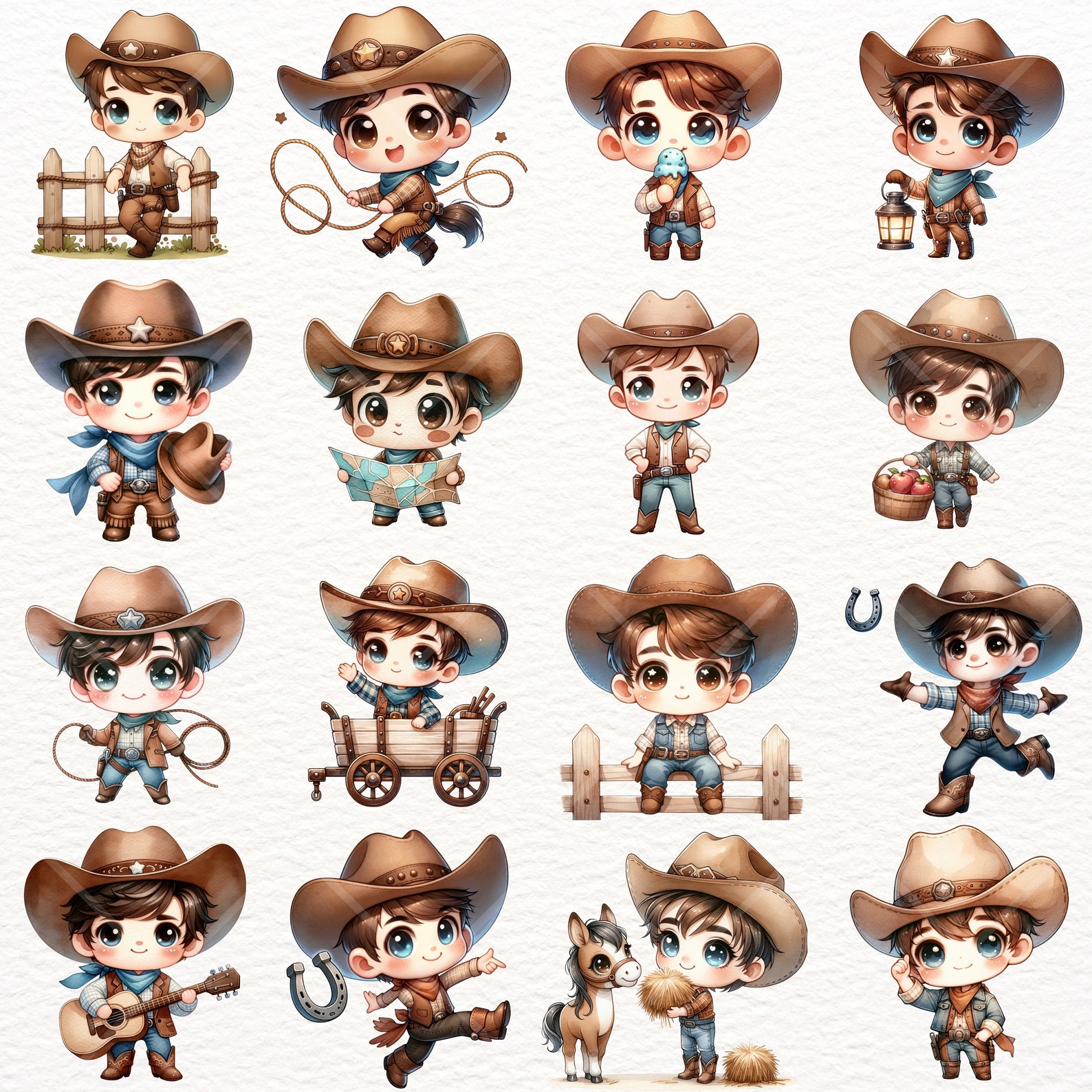 Baby Cowboy Clipart Bundle, Watercolor Clipart, Cute Cowboy Png, Wild ...