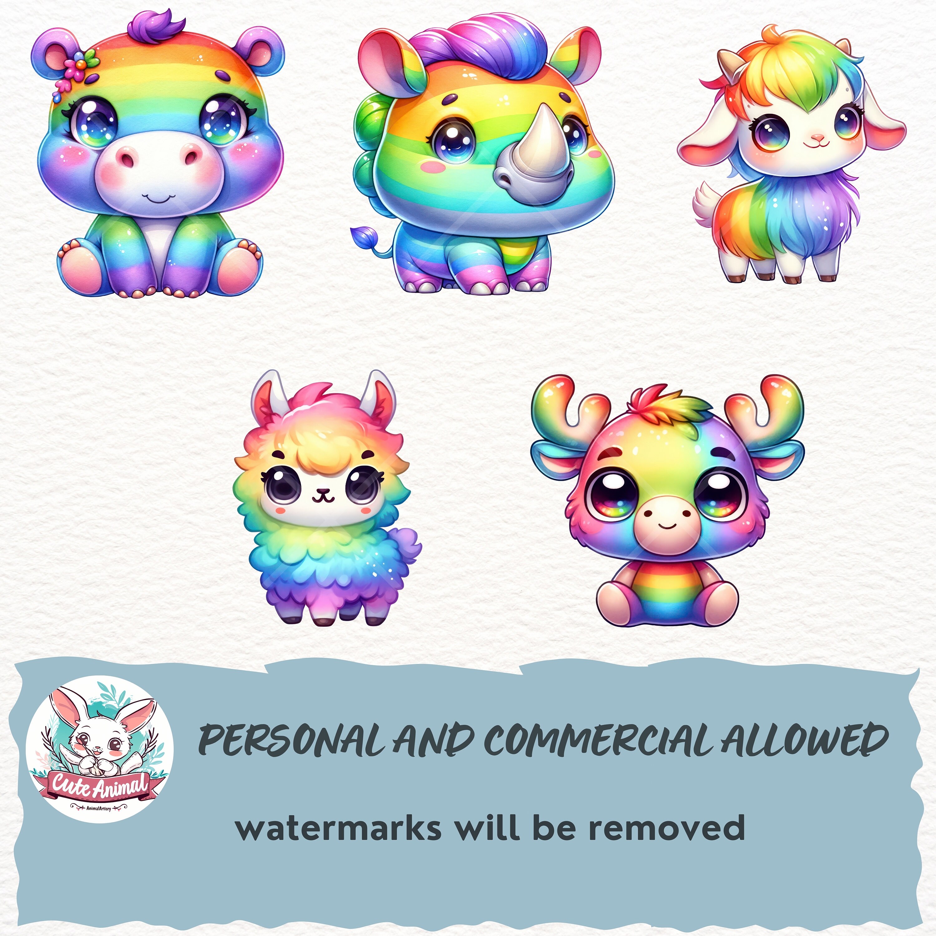 Watercolor Rainbow Animals Clipart: Nursery PNG (digital Download) - Etsy