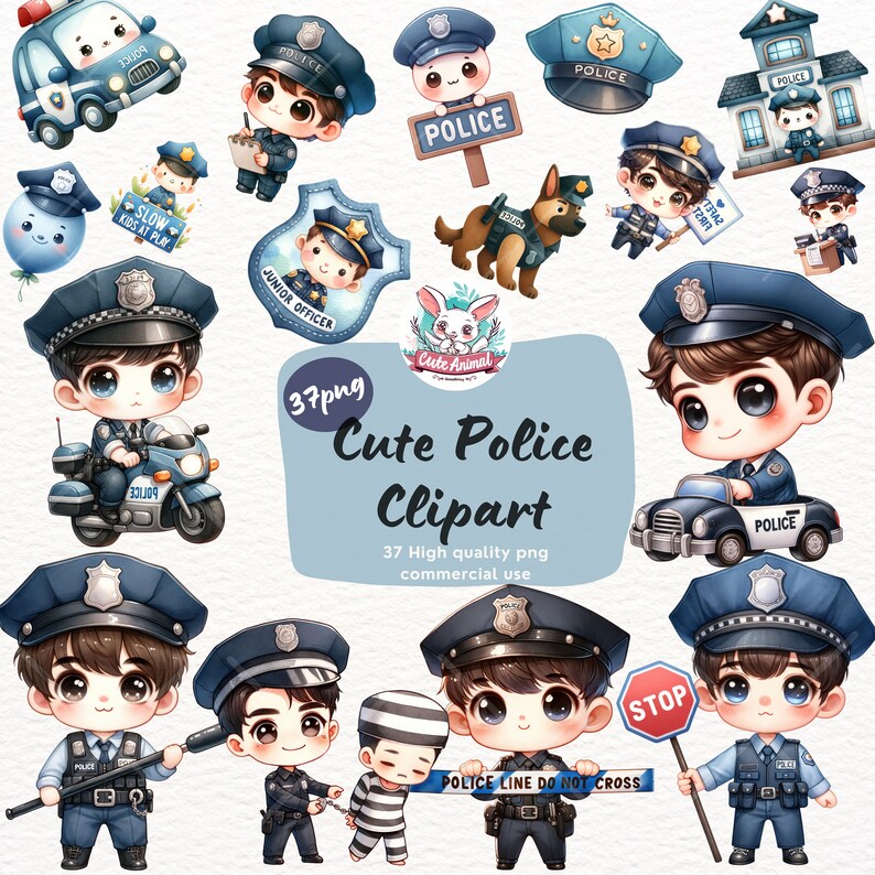 Cute Boy Police Clipart Bundle, Watercolor Police Clipart, Baby Boy ...