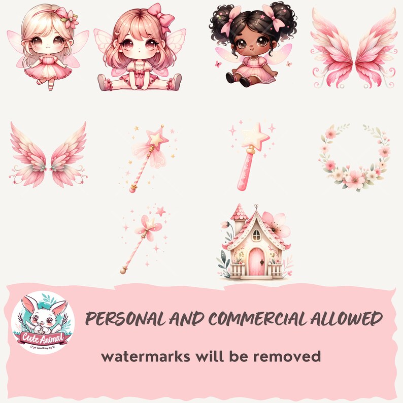 Pink Fairy Clipart Bundle, Watercolor Fairy Garden Clip Art, Cute ...