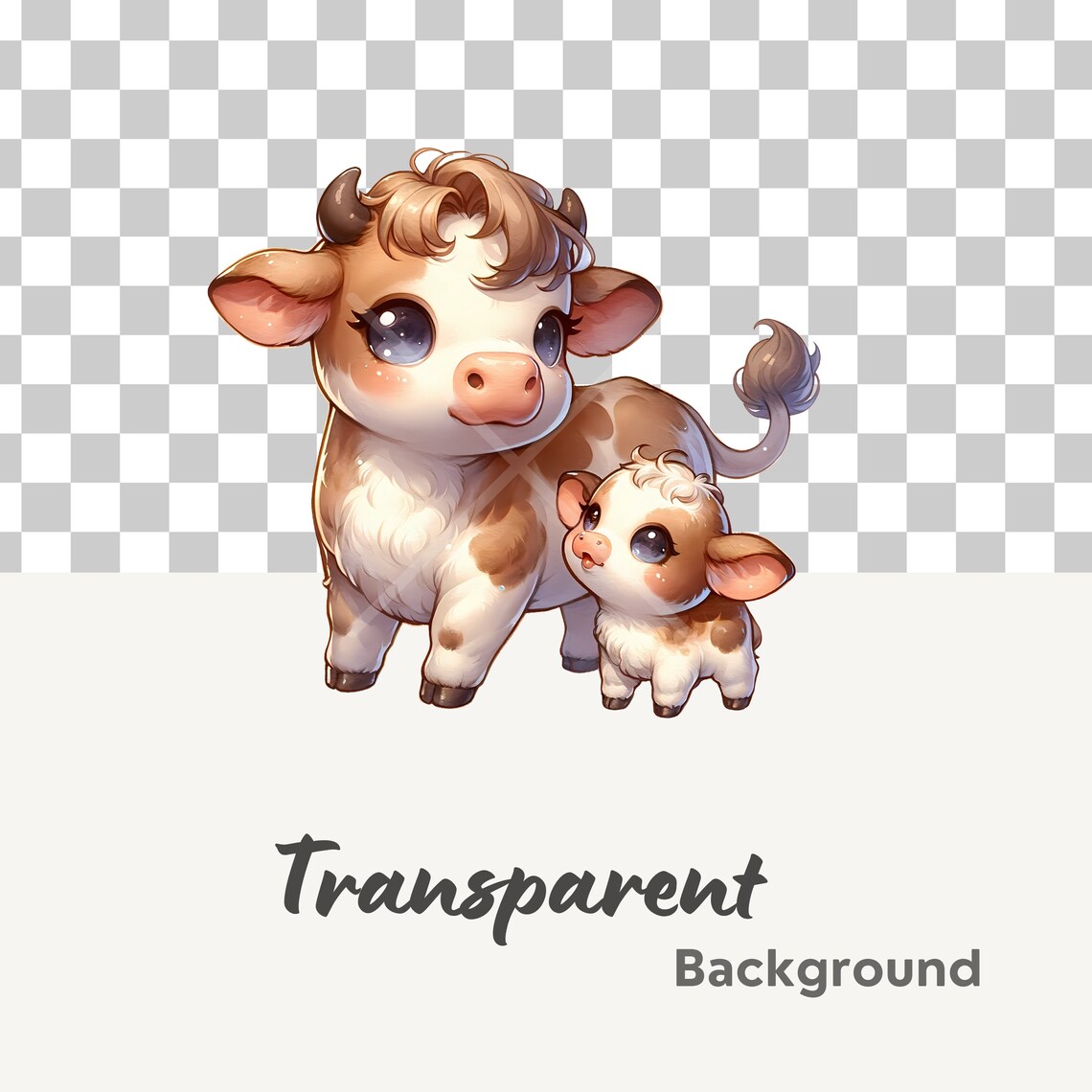 Mama and Baby Animal Clipart, Watercolor Clipart, Chibi Clipart, Baby ...