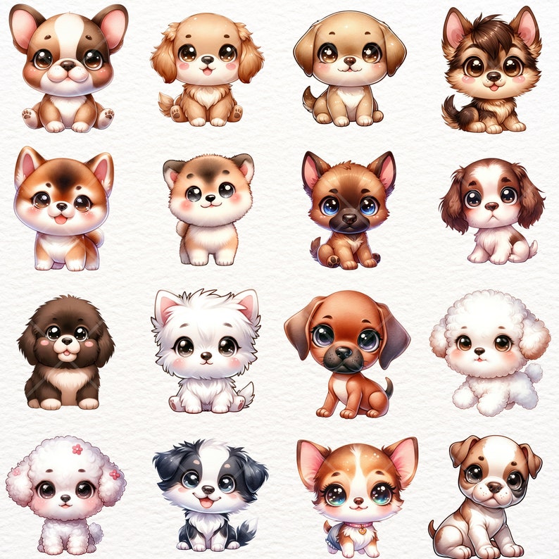 Cute Dog Clipart Bundle, Watercolor Dog Clipart, Puppy Png, Dog Breed ...