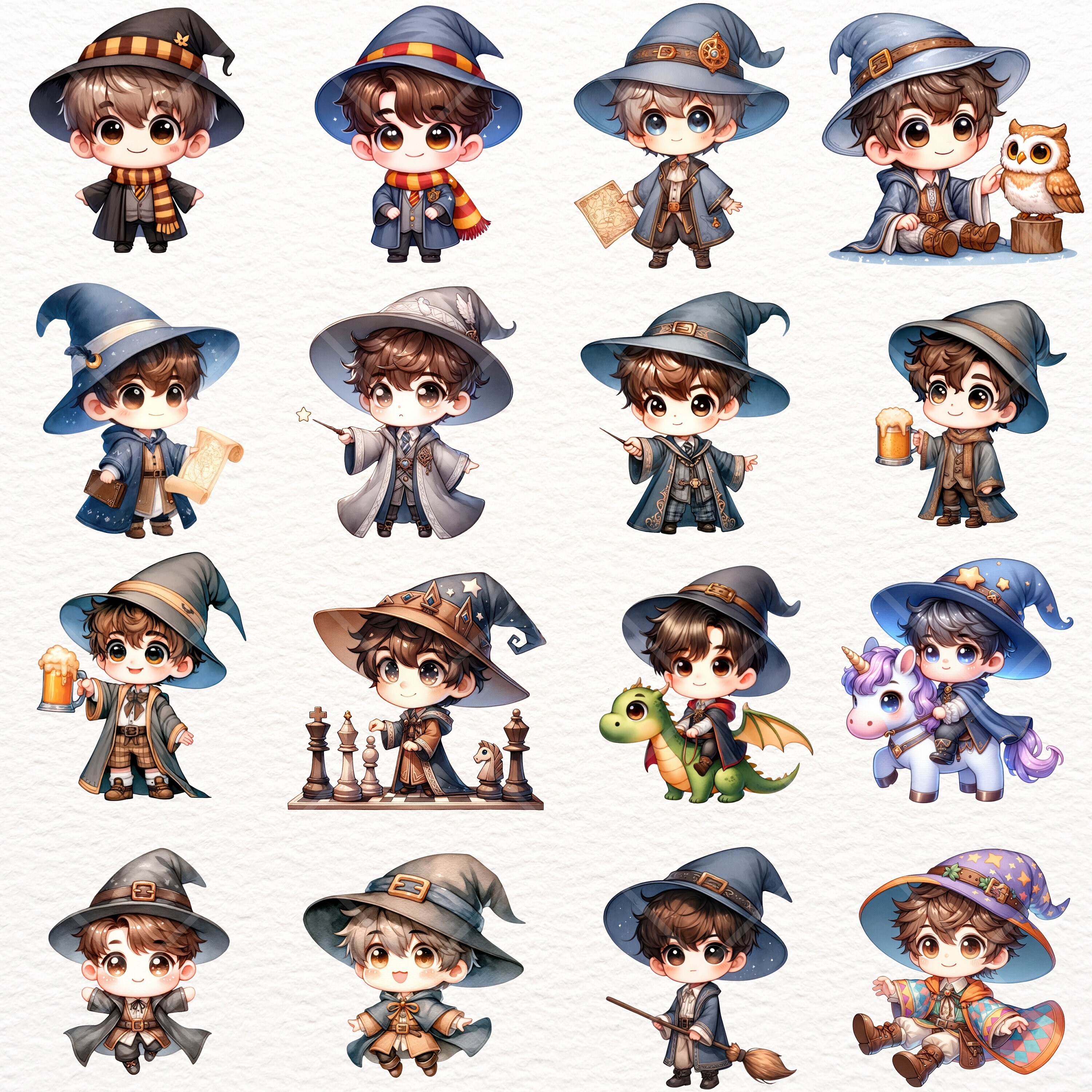 Wizard Boy Clipart Bundle, Watercolor Wizard School, Magic Boy, Baby ...