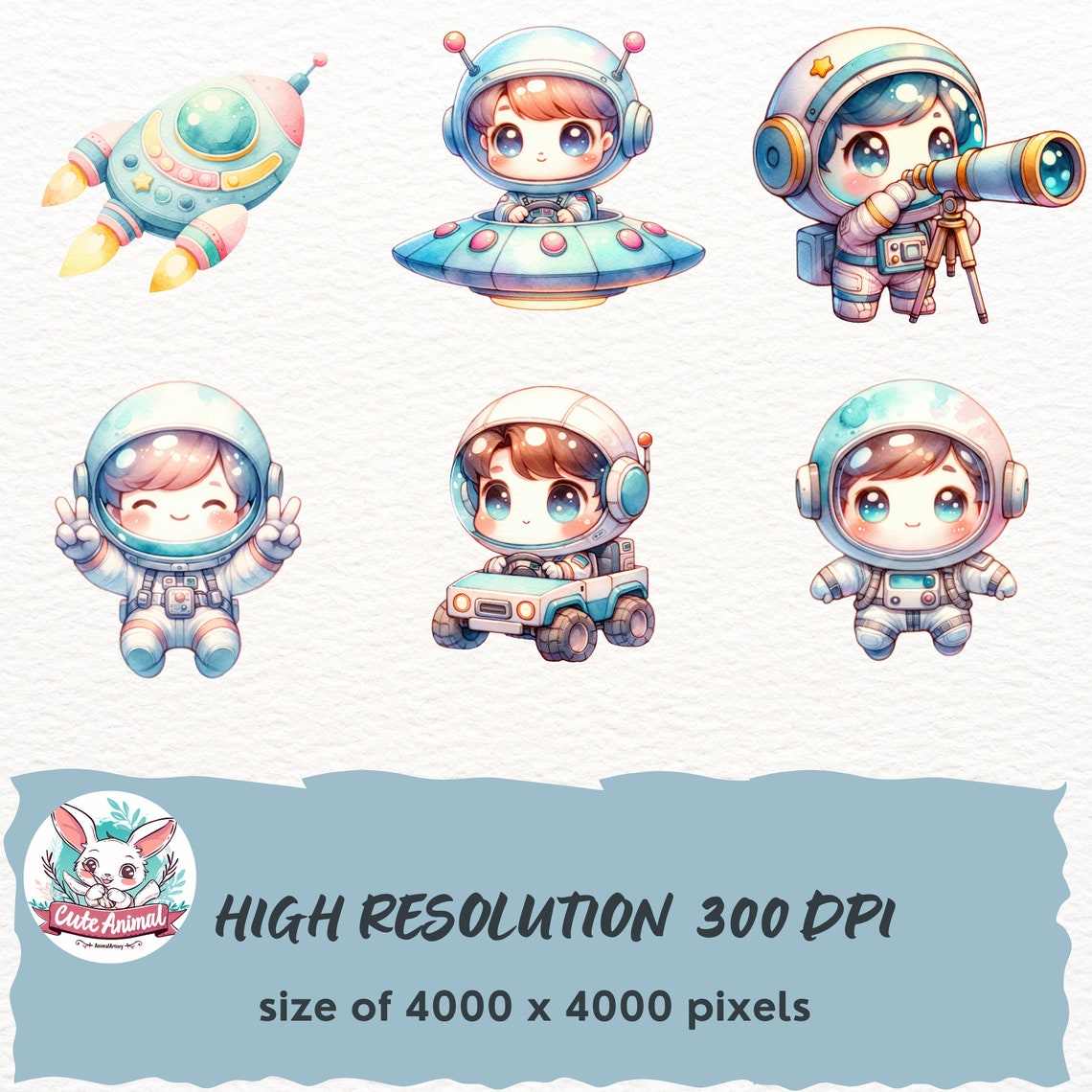 Watercolor Space Clipart Bundle, Astronaut Clipart, Planet Clipart, Ufo ...